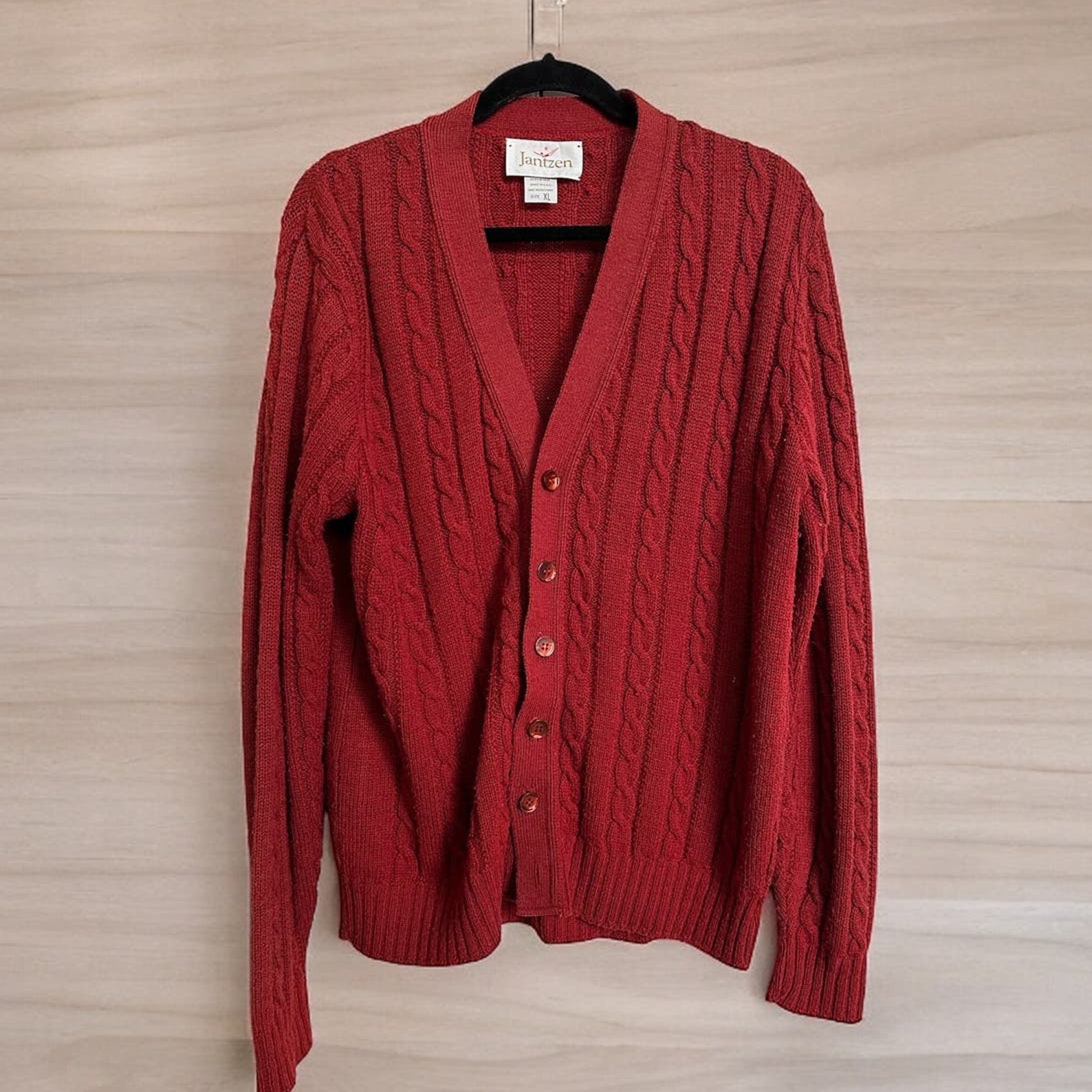 Vintage Brick Red Jantzen Cardigan XL Made in USA - Etsy