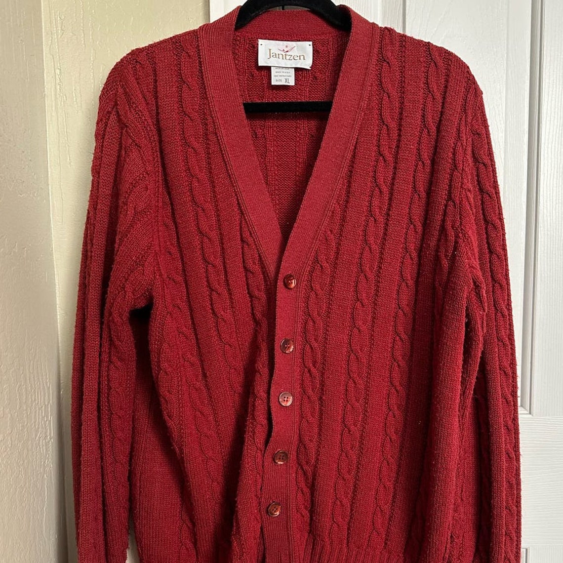 Vintage Brick Red Jantzen Cardigan XL Made in USA - Etsy