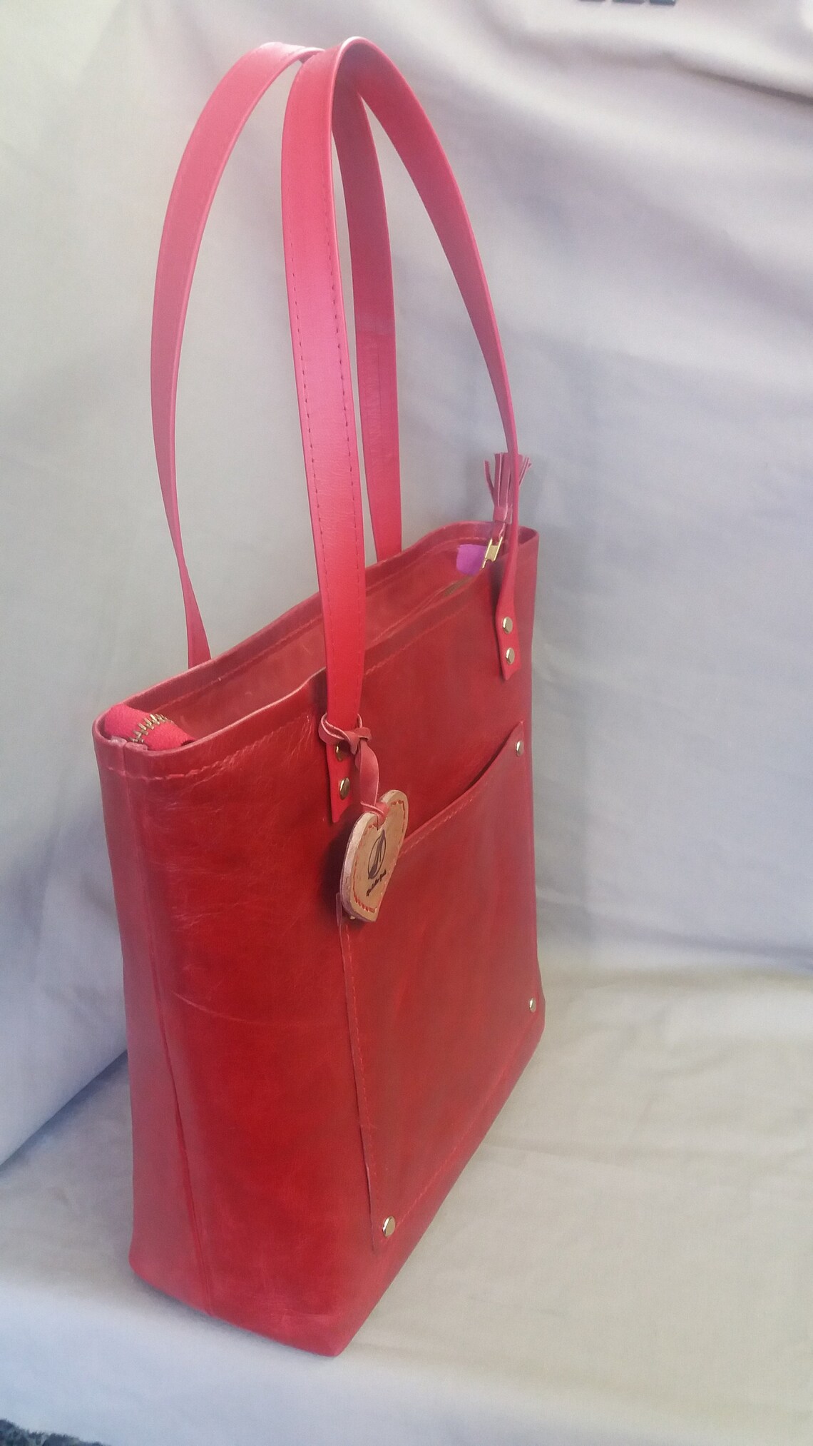 Handmade Red Leather Tote, Medium Leather Tote, Leather Tote Bag for ...