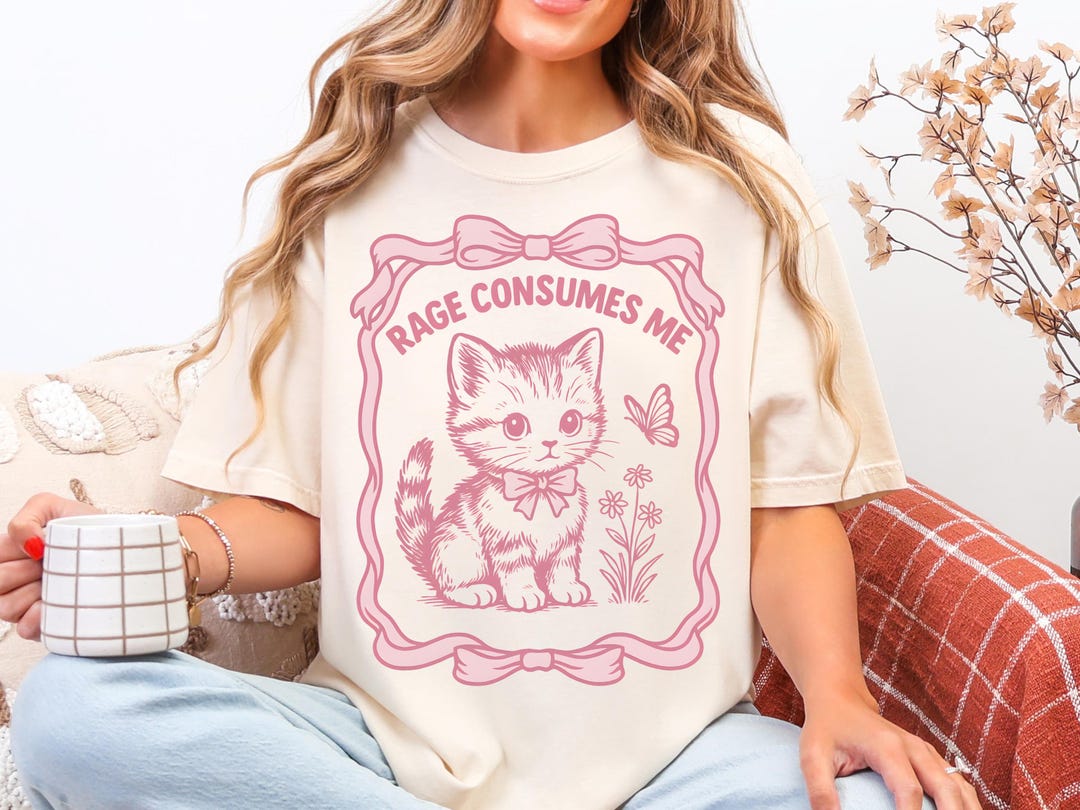 Vintage Pink Cat Meme Shirt: Rage Consumes Me, Retro Graphic Tee - Etsy