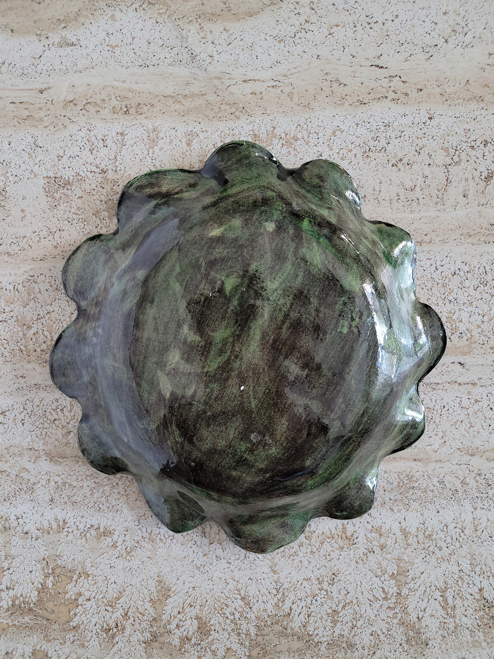 Vintage Dark Green Scalloped Edge Dish Ruffled Edge Ceramic | Etsy