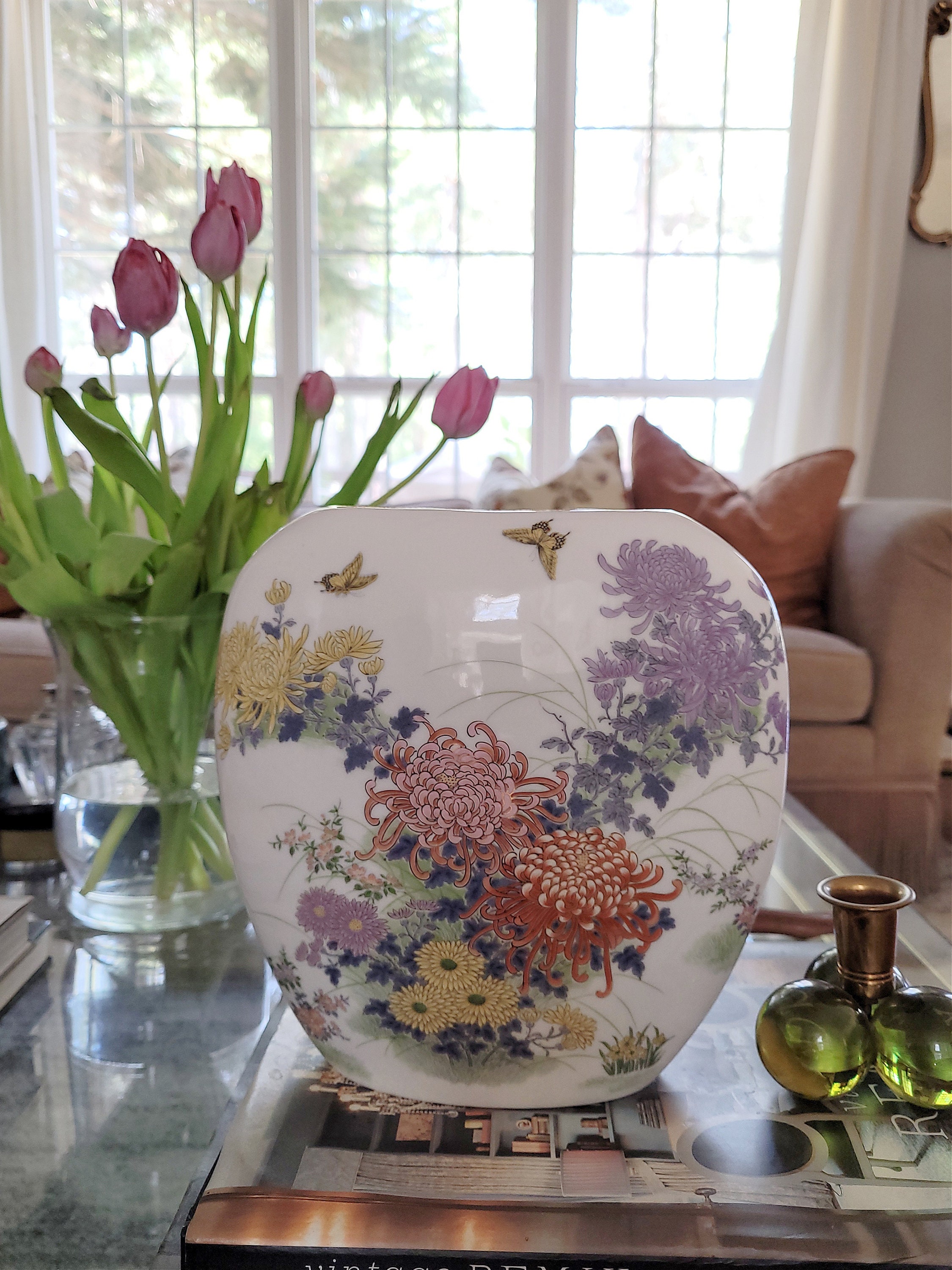 Vintage Shibata Porcelain Vase, Oval Shaped Floral Japanese Vase, - Etsy