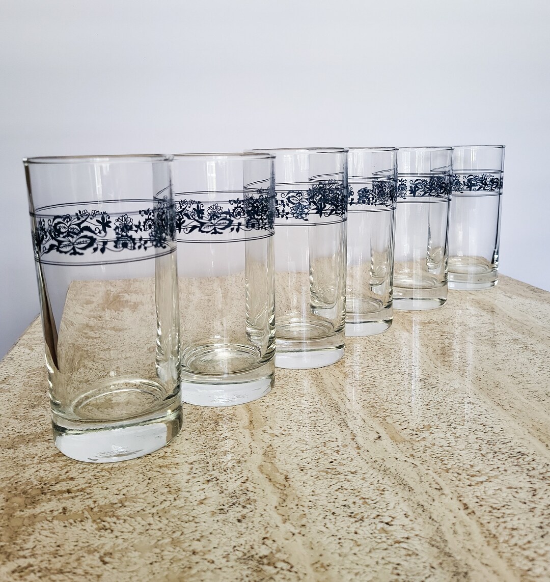 6 Vintage Corelle Glassware Tumblers, Old Town Blue Glasses, Drinking ...