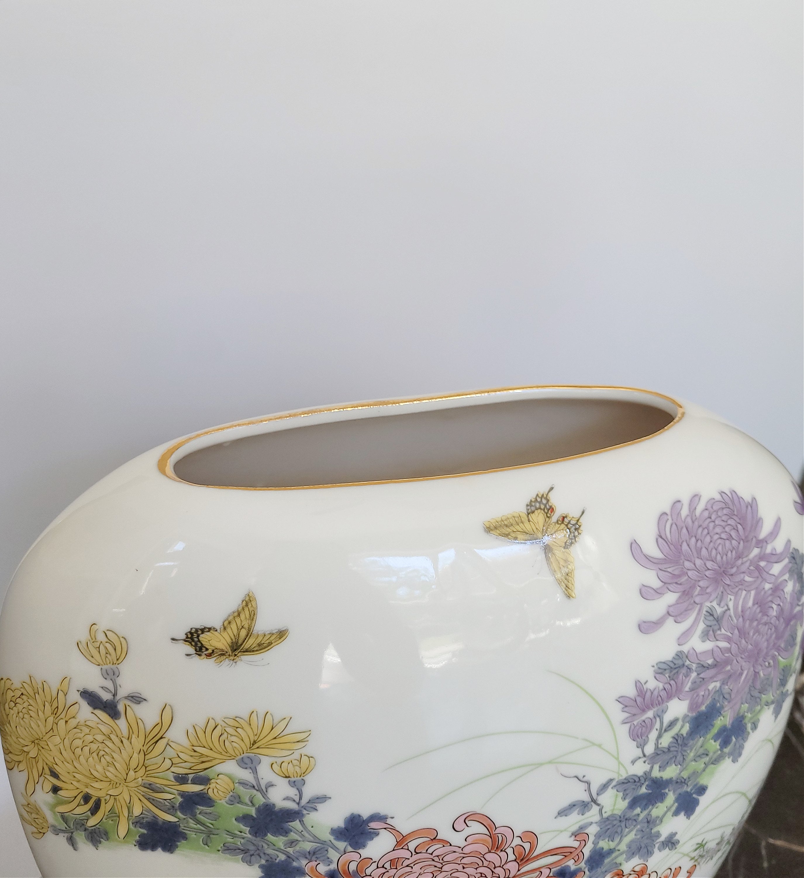 Vintage Shibata Porcelain Vase, Oval Shaped Floral Japanese Vase, - Etsy