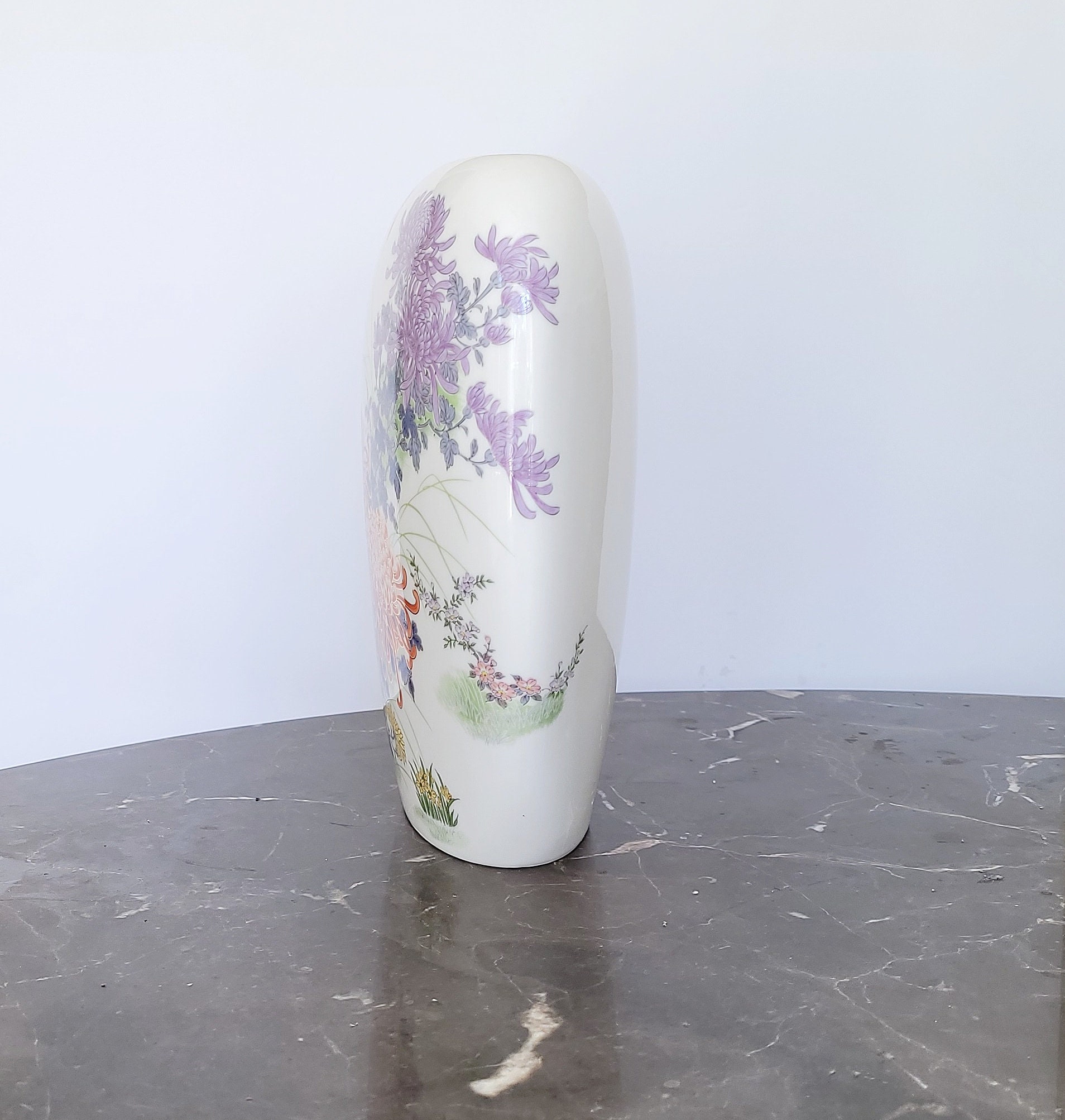 Vintage Shibata Porcelain Vase, Oval Shaped Floral Japanese Vase, - Etsy