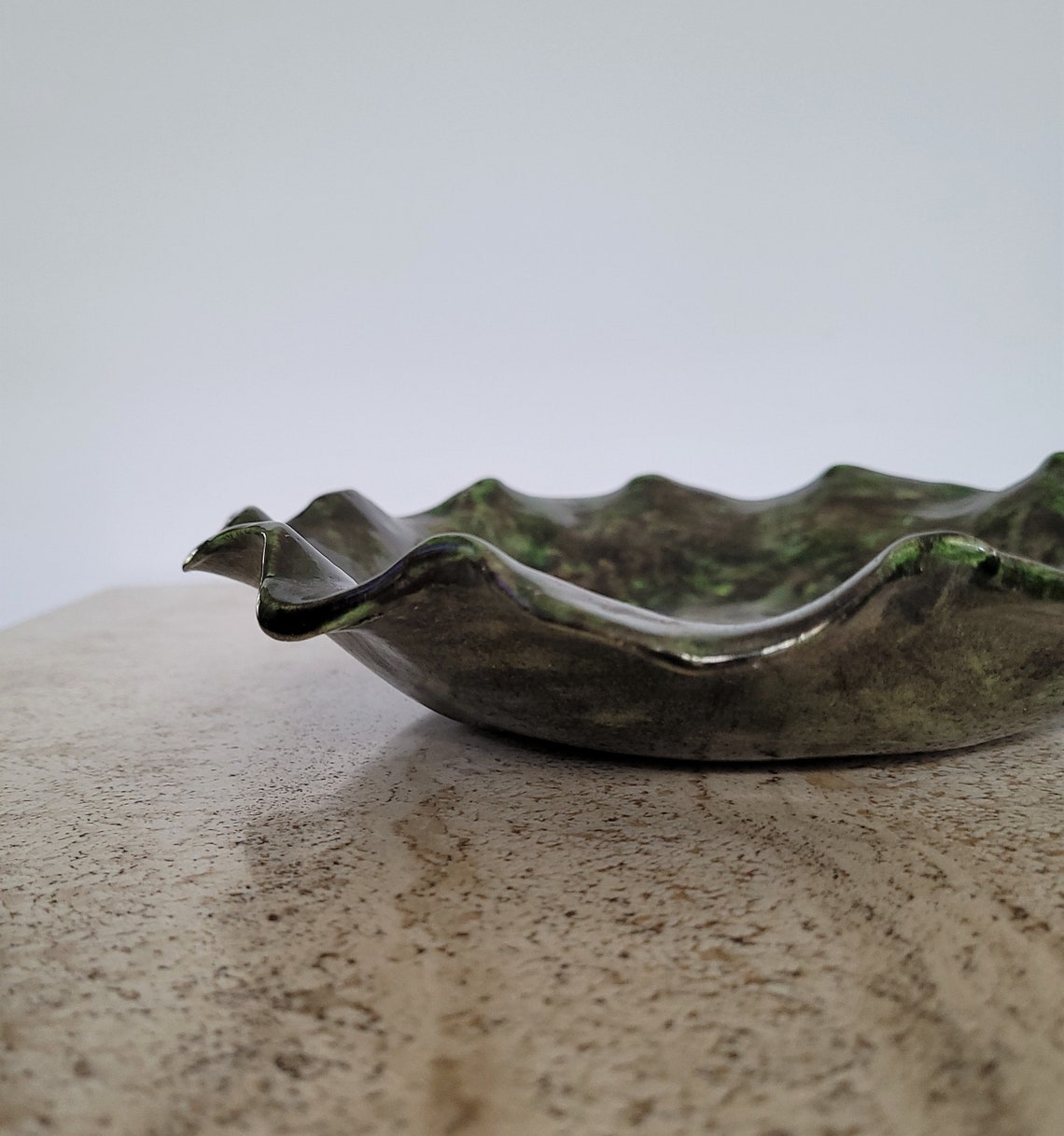 Vintage Dark Green Scalloped Edge Dish Ruffled Edge Ceramic | Etsy