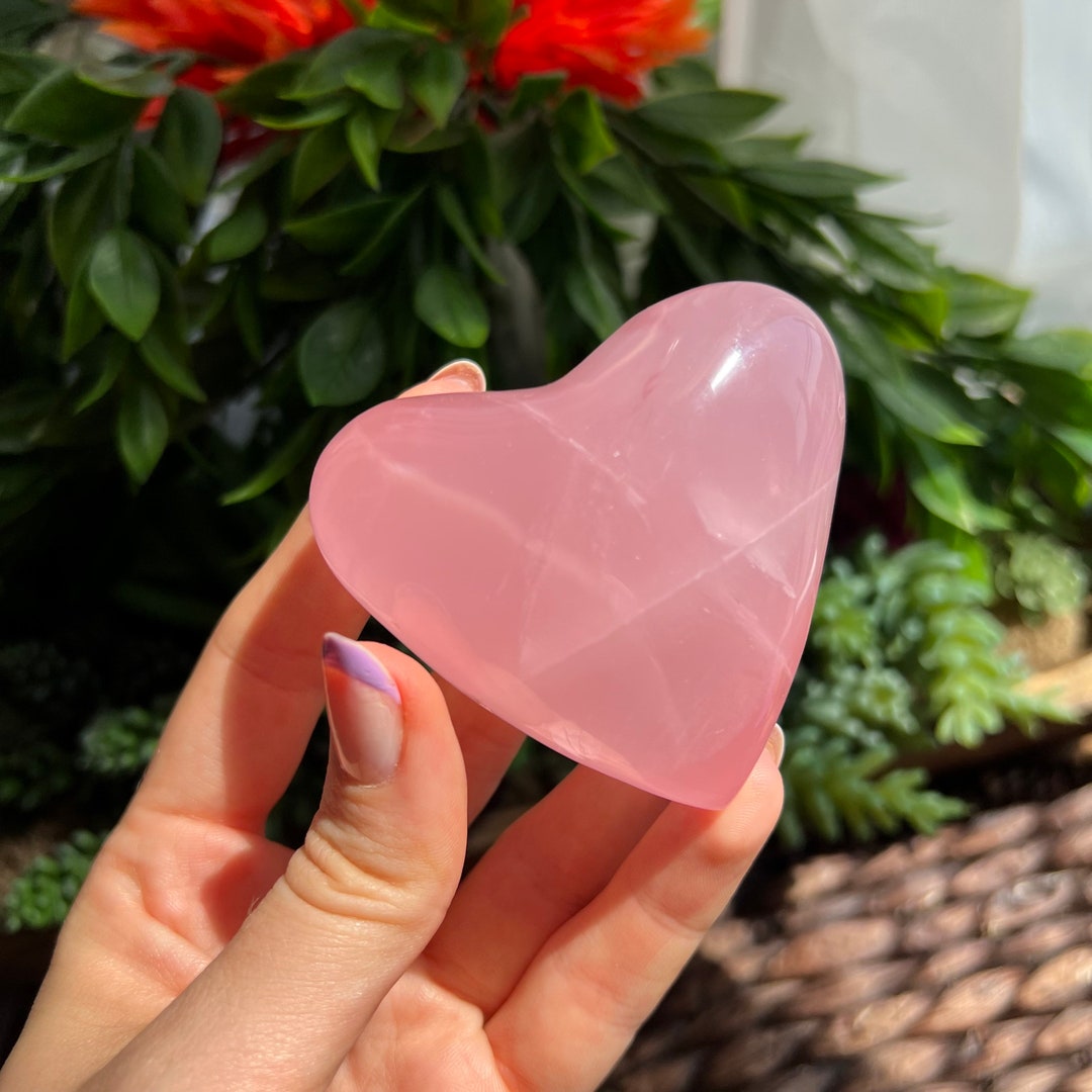 Mozambique Rose Quartz Heart, Star Rose Quartz Heart Carving, Dark Pink ...