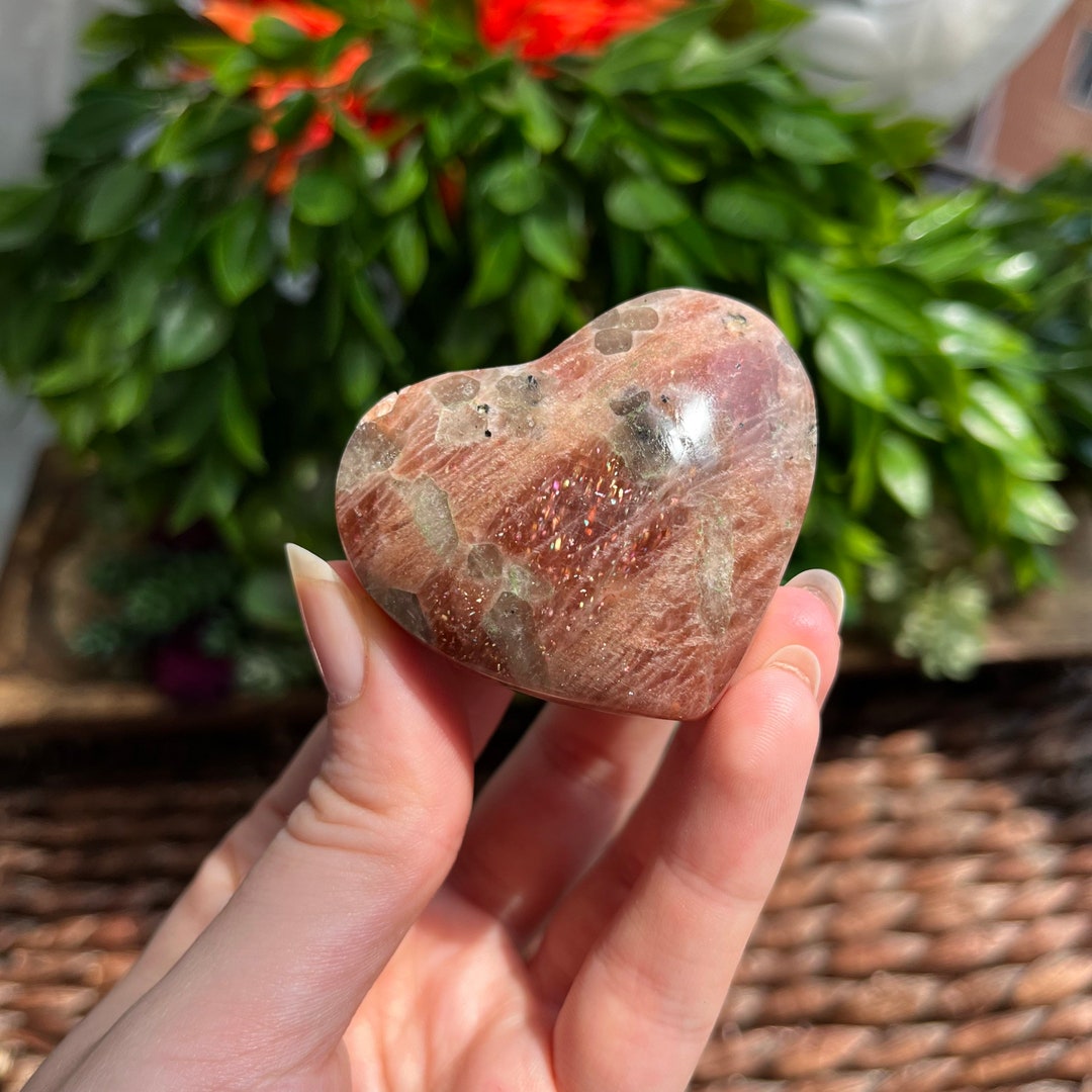 Sunstone Heart, Confetti Flash Sunstone, Sunstone Crystal Carving ...
