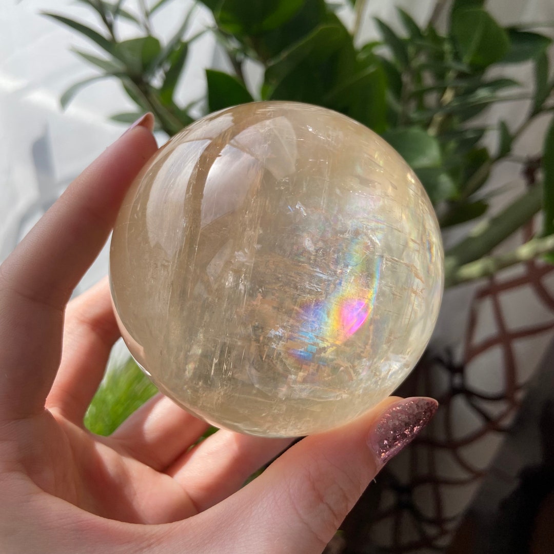 Rainbow Honey Calcite sphere honey calcite crystal Optical calcite ...