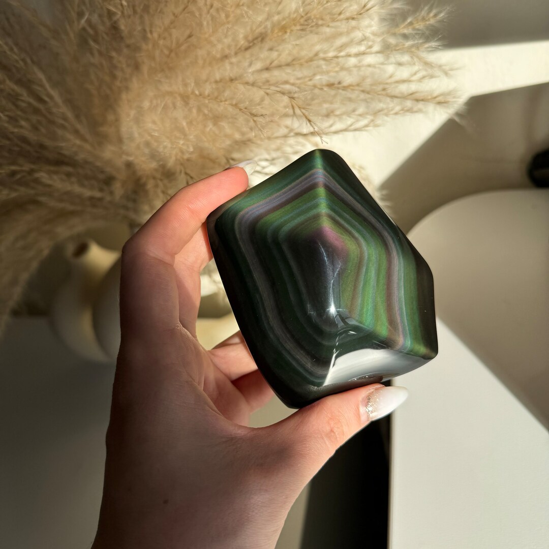 Rainbow Sheen Obsidian, Obsidian Freeform, Rainbow Sheen Obsidian Carving, Hand Carved Obsidian ...