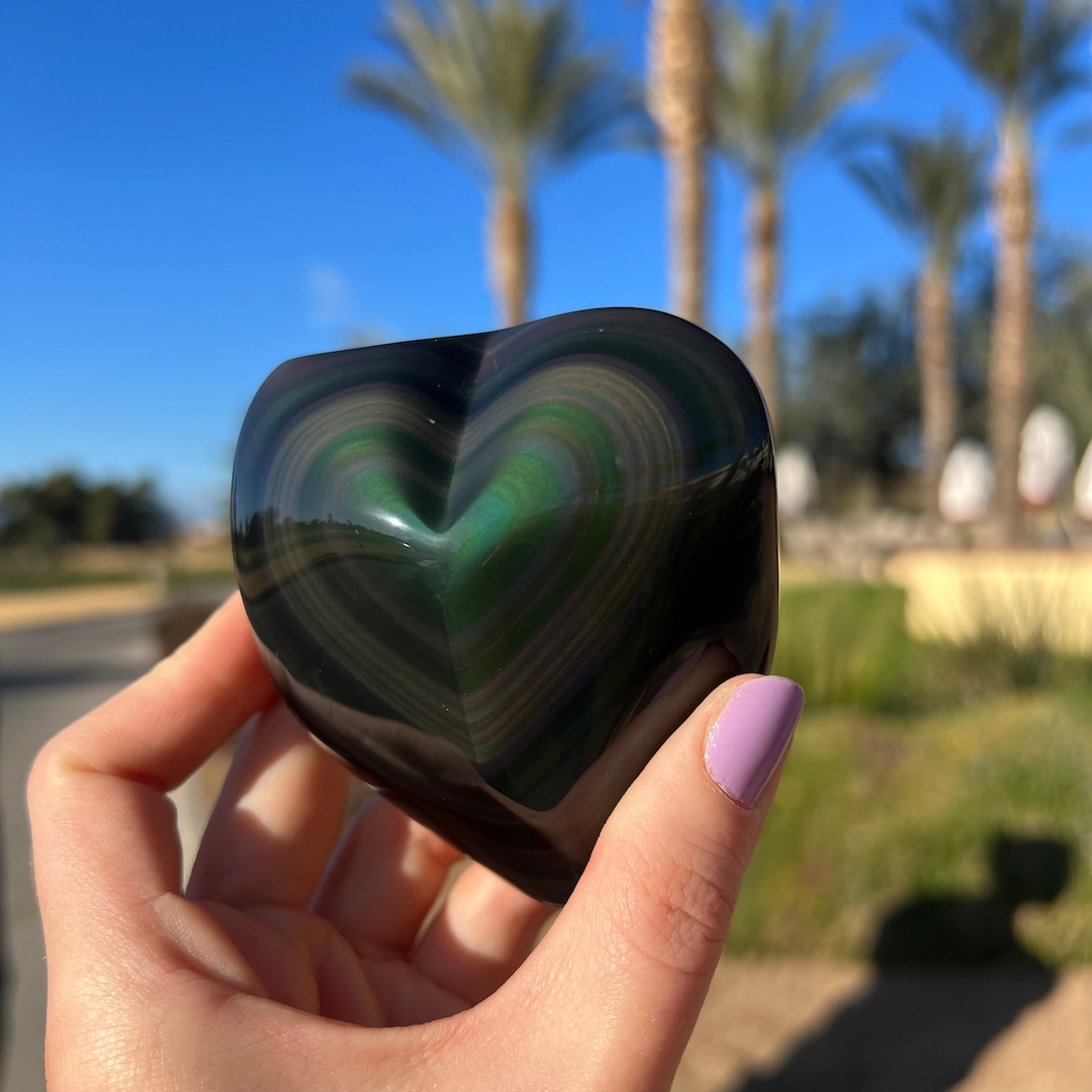 Rainbow Sheen Obsidian Heart, Obsidian Heart Carving, Rainbow Sheen ...