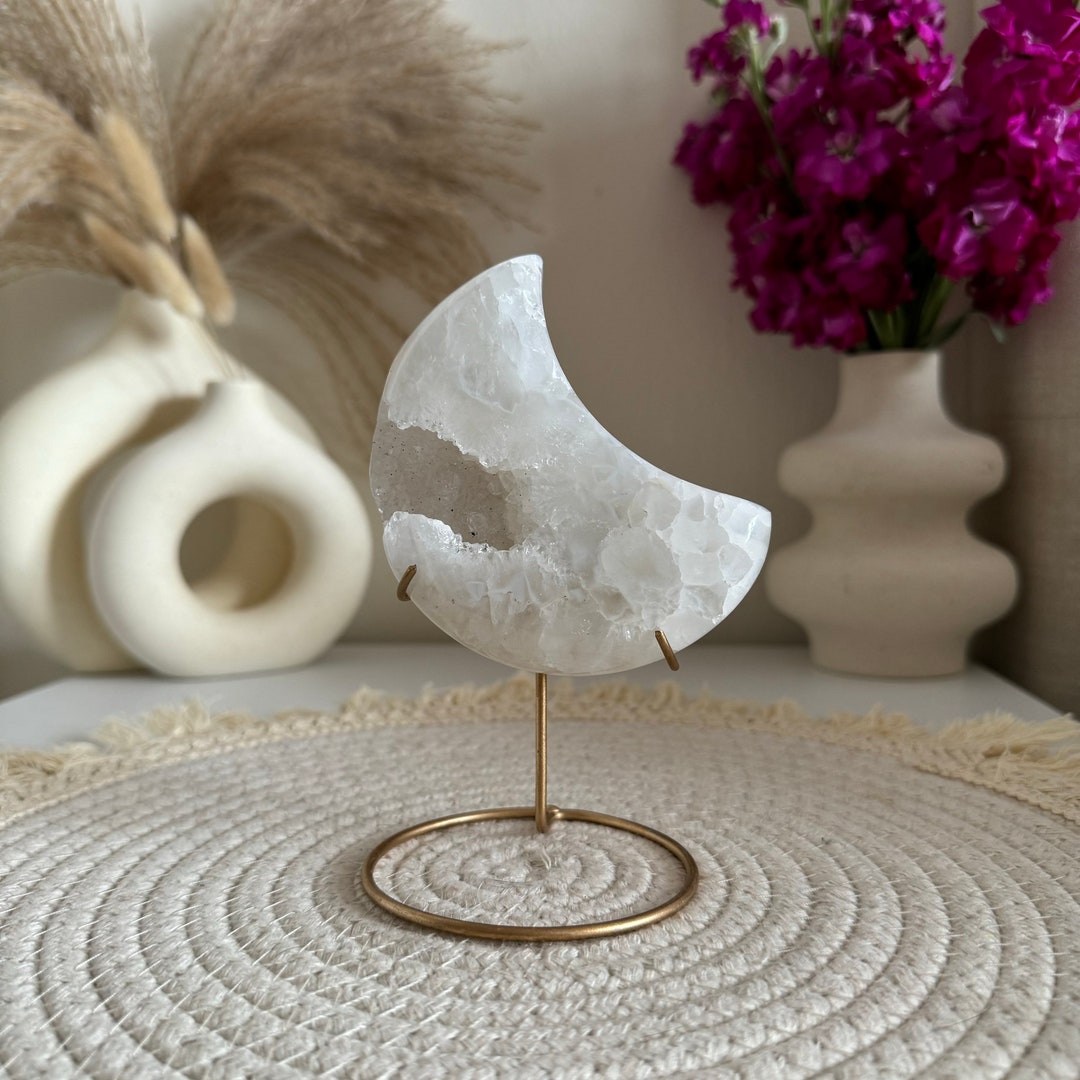 Druzy Agate Moon, Agate Moon Carving, Banded Agate Moon, Druzy Agate ...