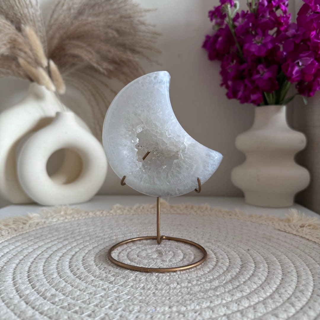 Druzy Agate Moon, Agate Moon Carving, Banded Agate Moon, Druzy Agate ...