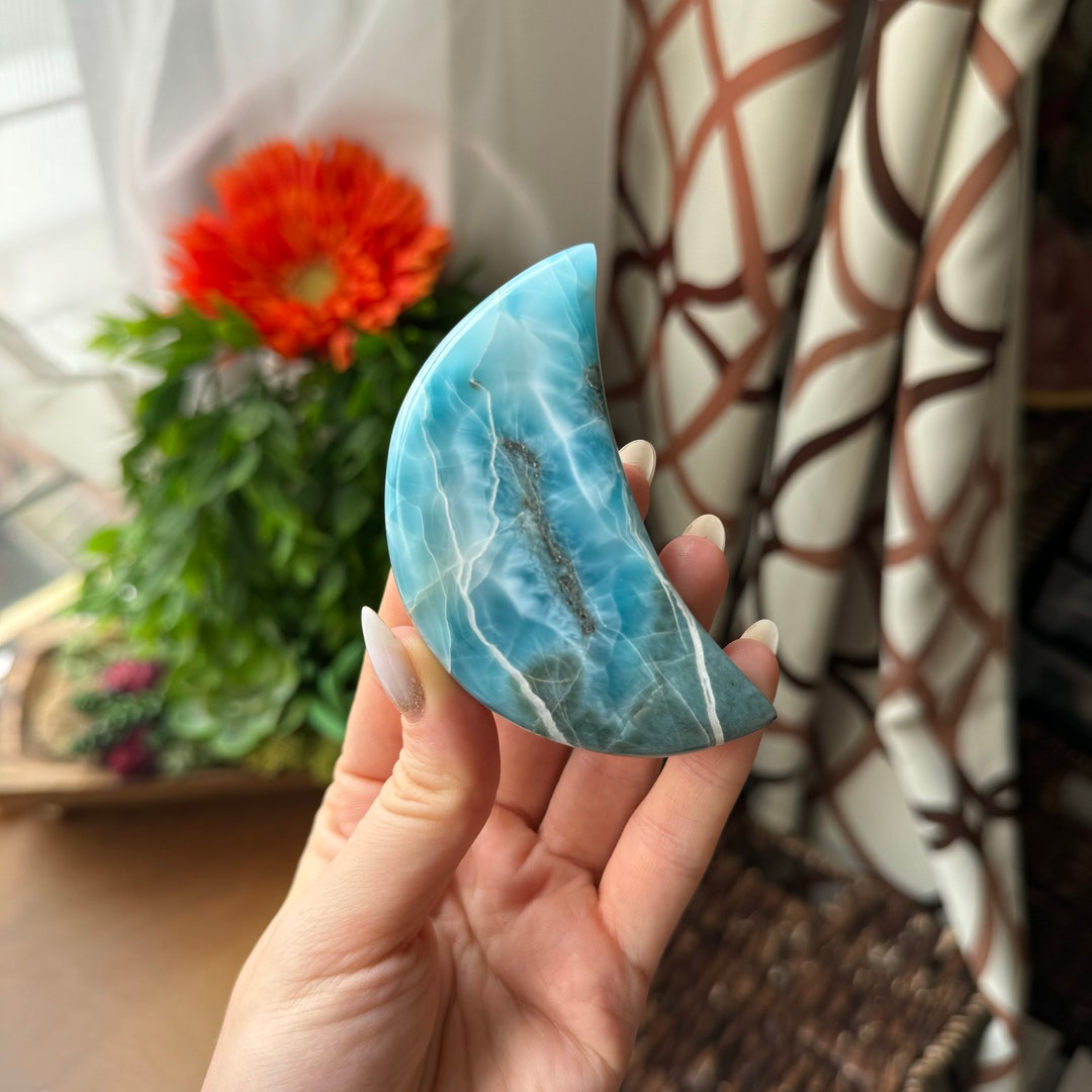 Larimar Moon, Larimar Cabochon, Larimar Carving, Larimar Crescent ...