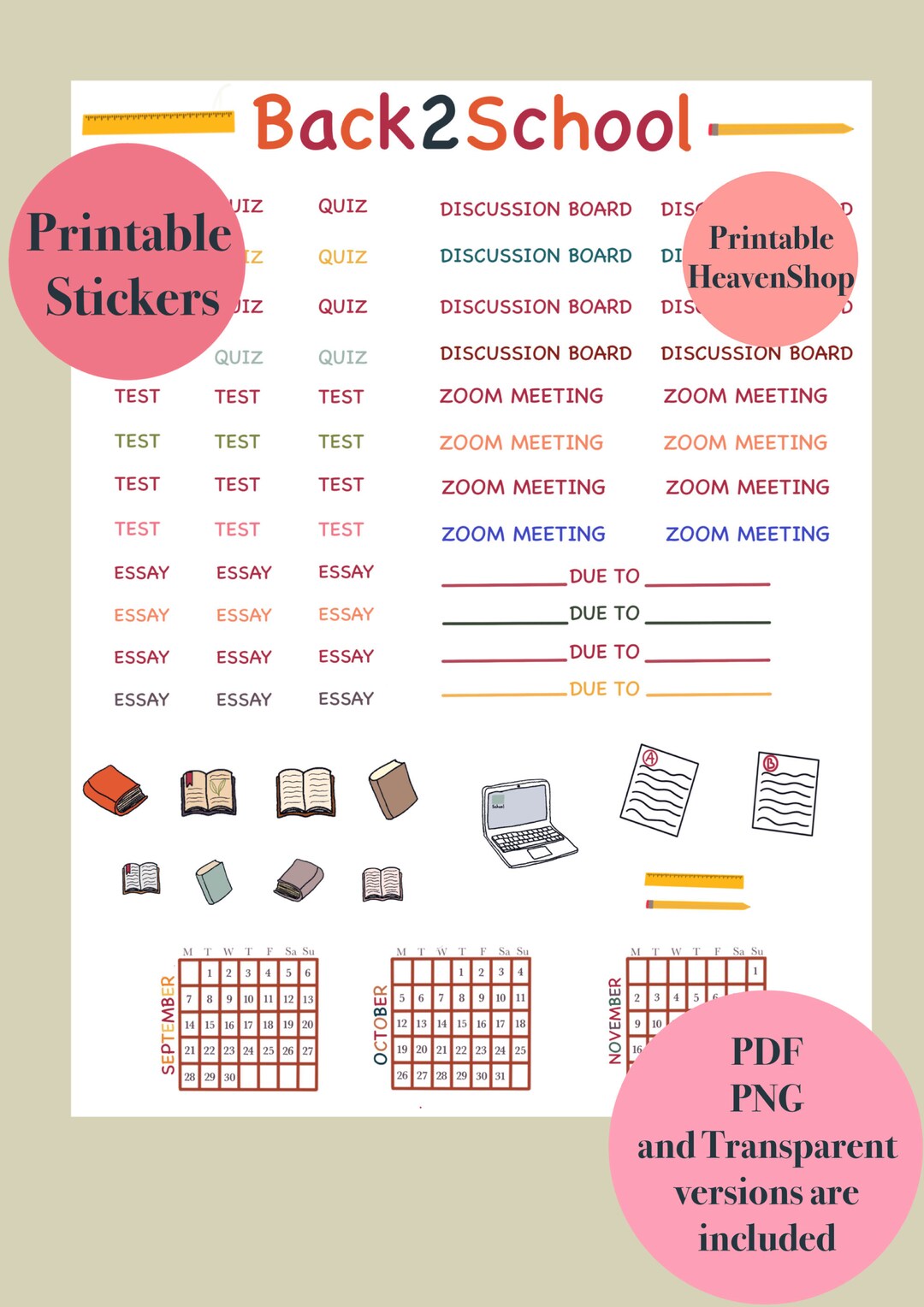Back2school Organizing Printable Stickers. Stickers Reminders for ...