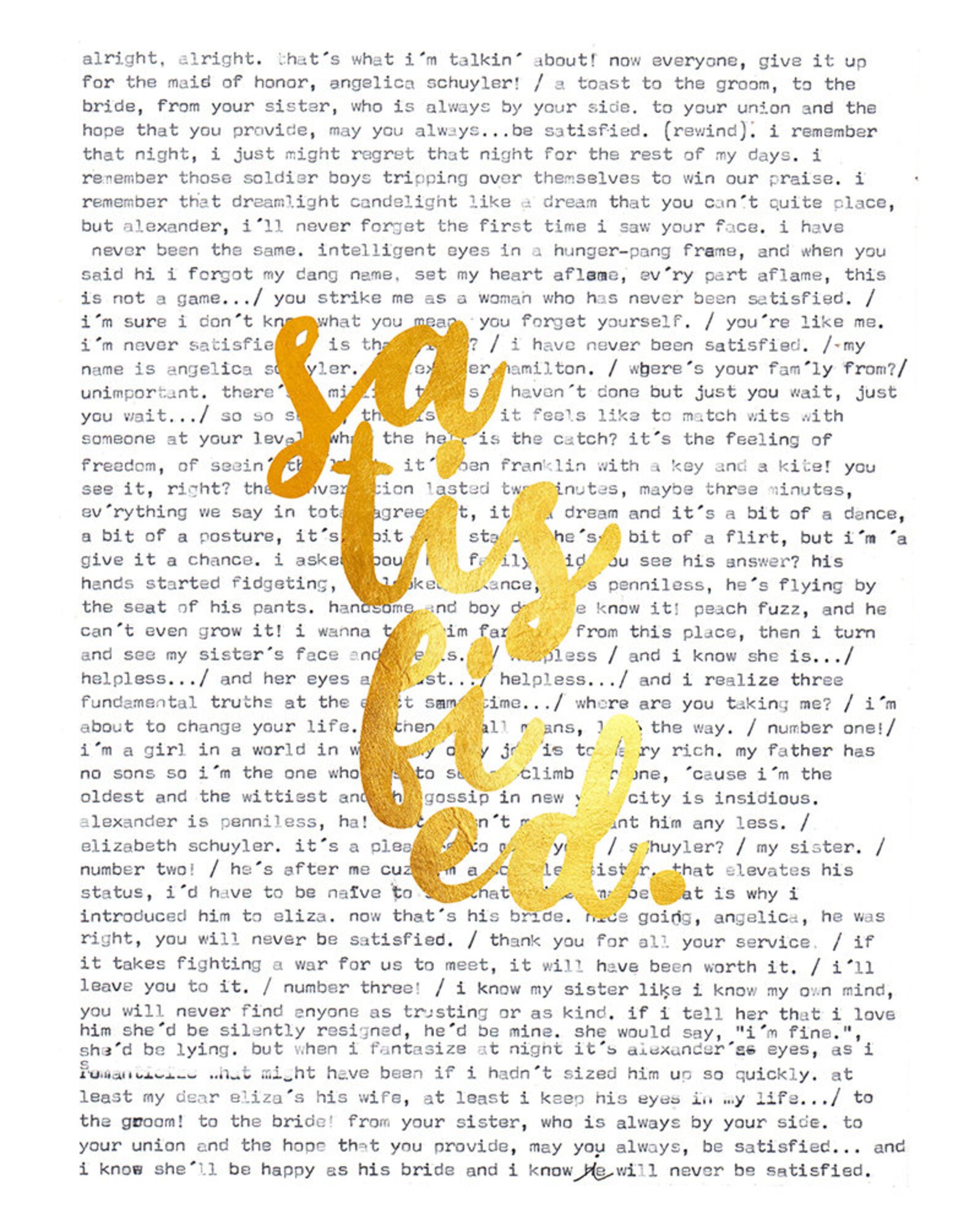 Digital Download Hamilton lyrics for Satisfied | Etsy