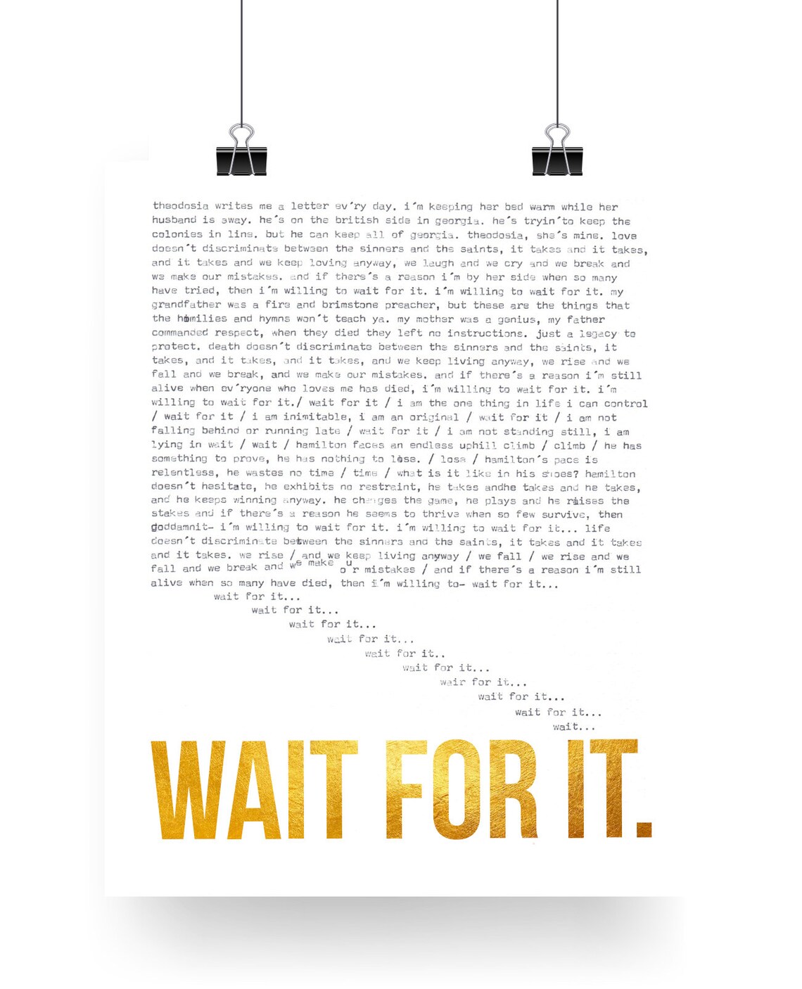 Digital Download Hamilton Lyrics for wait for It Hand Typed on ...