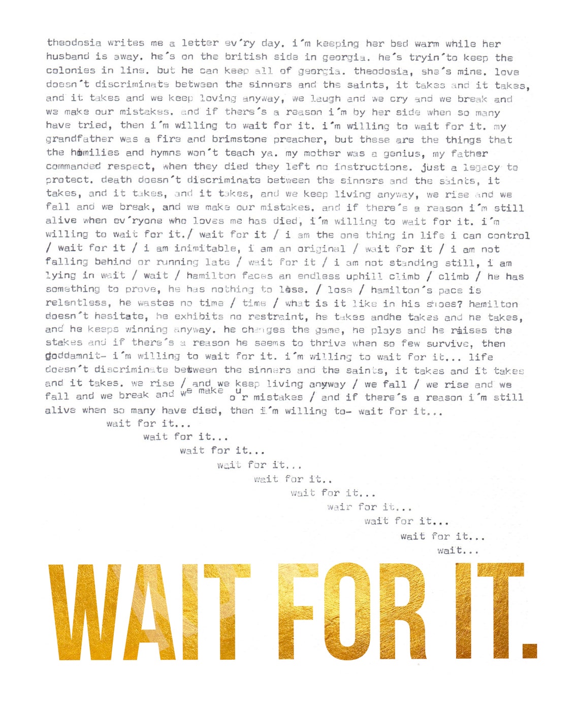 Digital Download Hamilton Lyrics for wait for It Hand Typed on ...