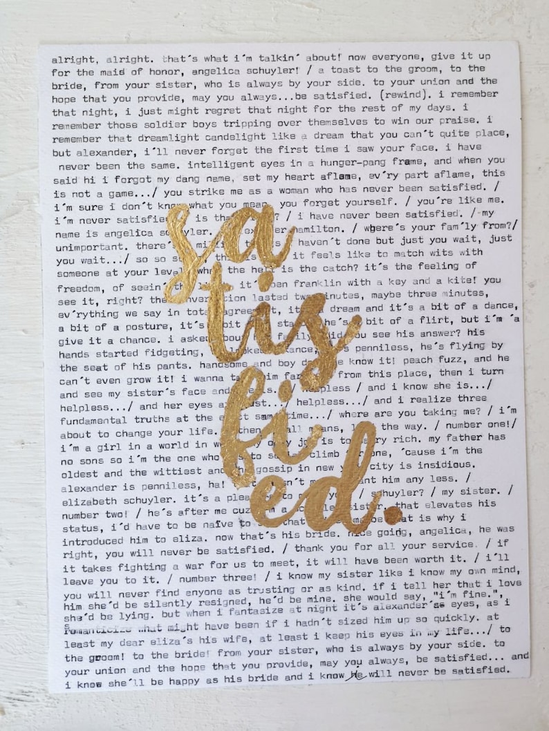 Hamilton Lyrics for satisfied Hand Typed on Typewriter, Hamilton Poster ...