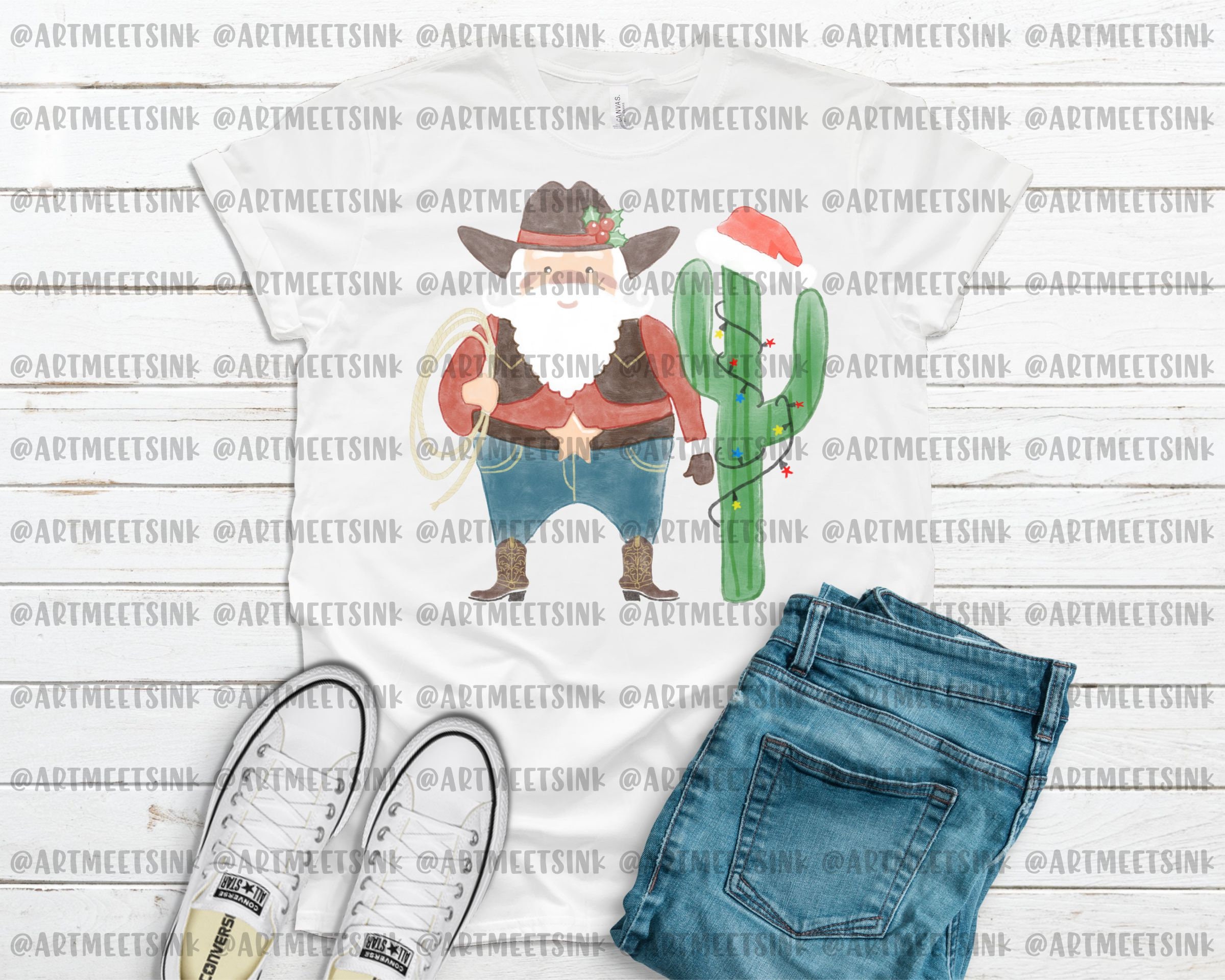 Cowboy Santa - INSTANT DOWNLOAD - PNG Printable - Hand Lettered ...