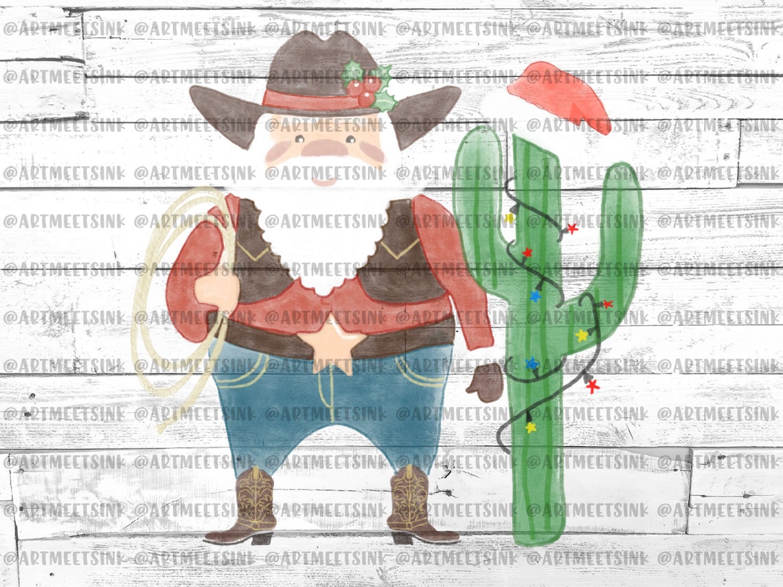 Cowboy Santa - INSTANT DOWNLOAD - PNG Printable - Hand Lettered ...