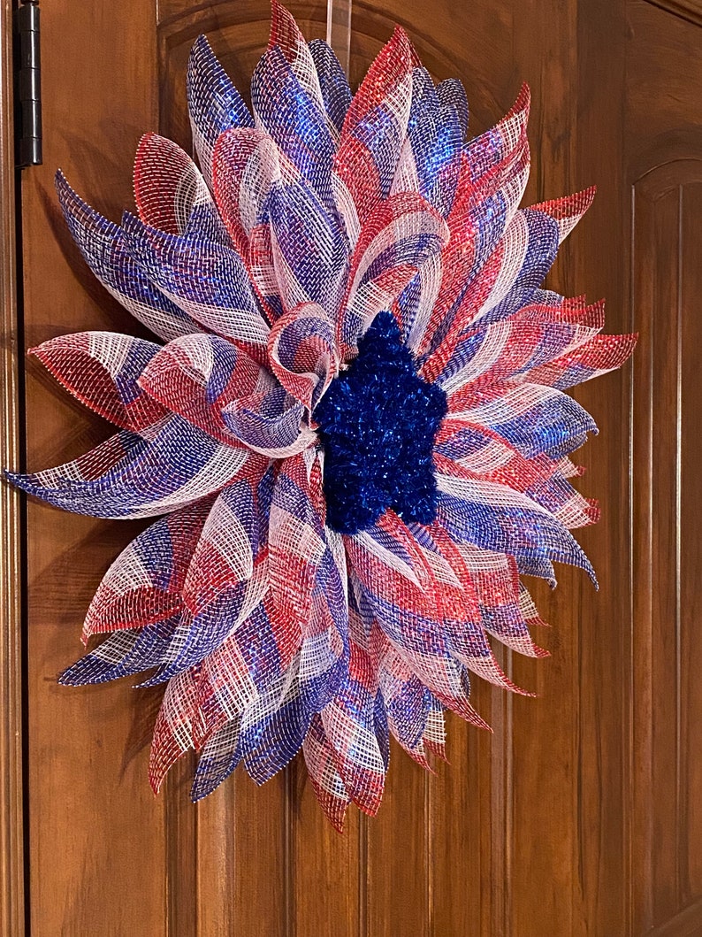 Wreath, 4th of July Wreath, Red White Blue Wreath, Holiday Wreath, Mesh ...