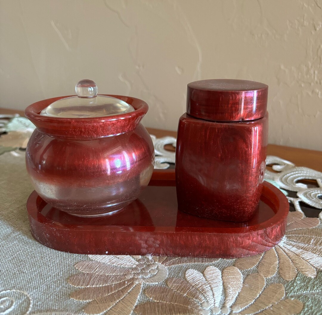 Vanity Tray, Vanity Jar, Tray and Jar Set, Burgundy Tray Set, Trinket ...