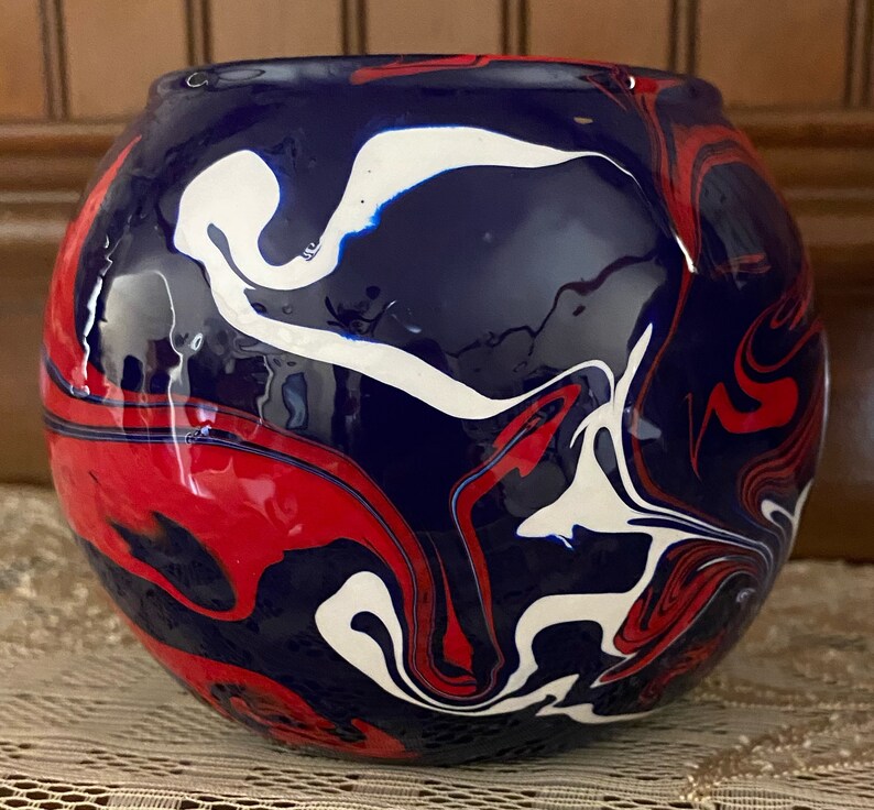 Vase, Painted Glass, Paint Poured Vase, Tabletop Vase, Candleholder, Planter, Custom Painted ...