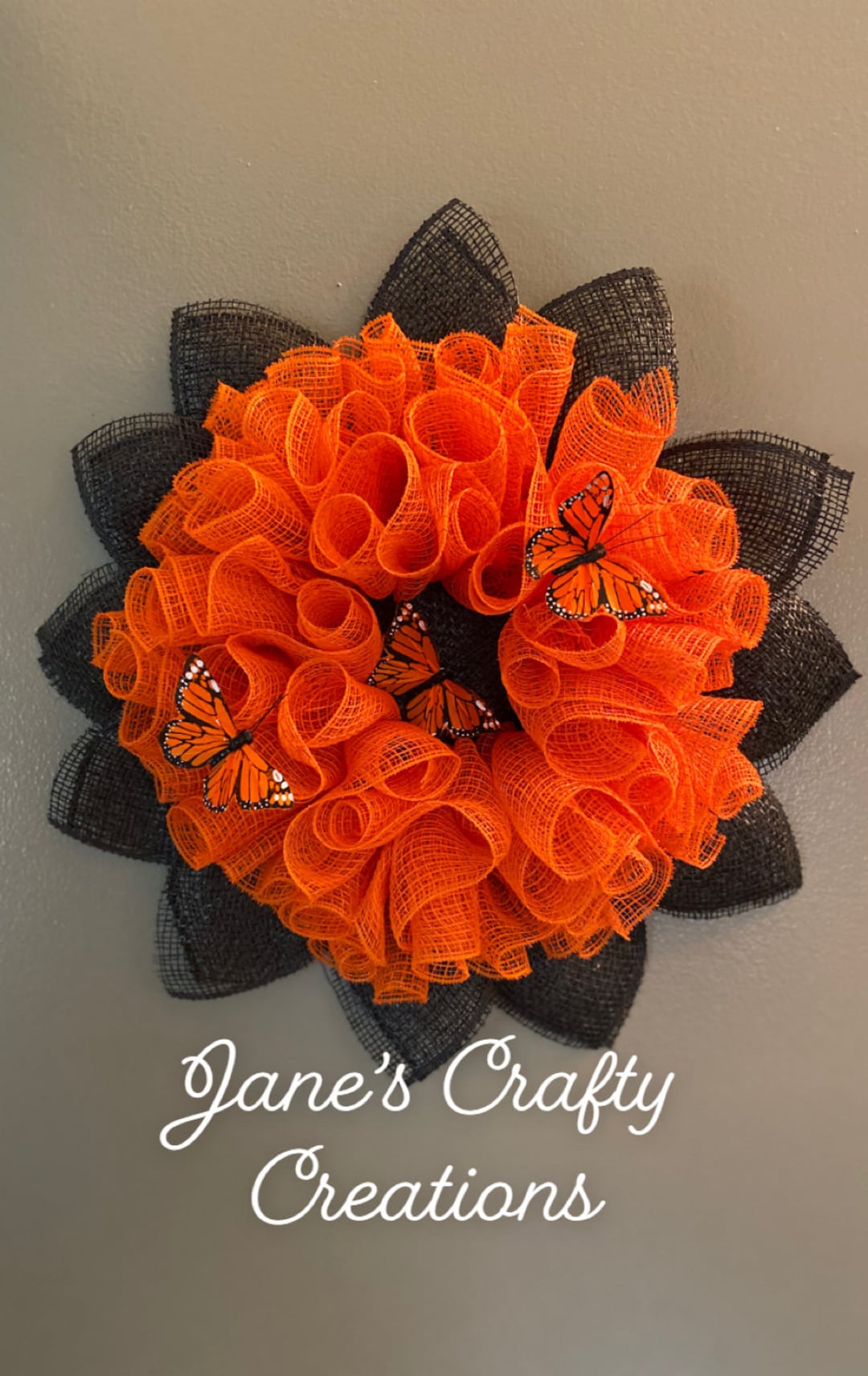 Wreath, Orange and Black Wreath, Monarch Butterfly Wreath, Mesh Wreath ...
