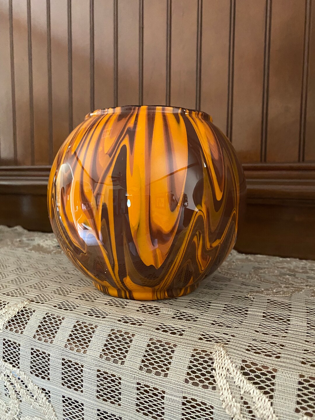 Vase, Glass Vase, Painted Vase, 5.5 Inch Vase, Orange and Brown Vase ...