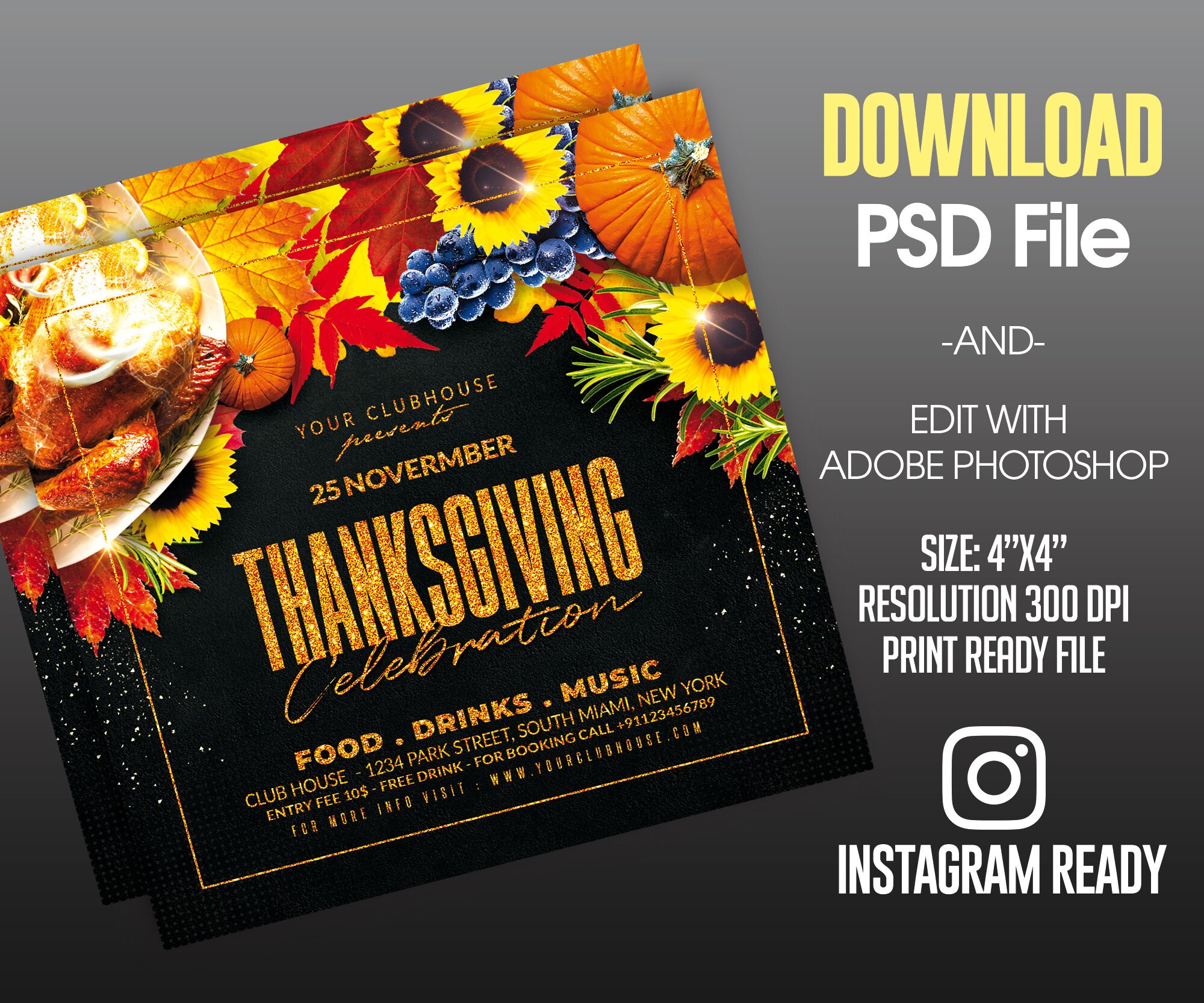 Thanksgiving Flyer Thanksgiving Party Invitation Template Autumn Fall ...