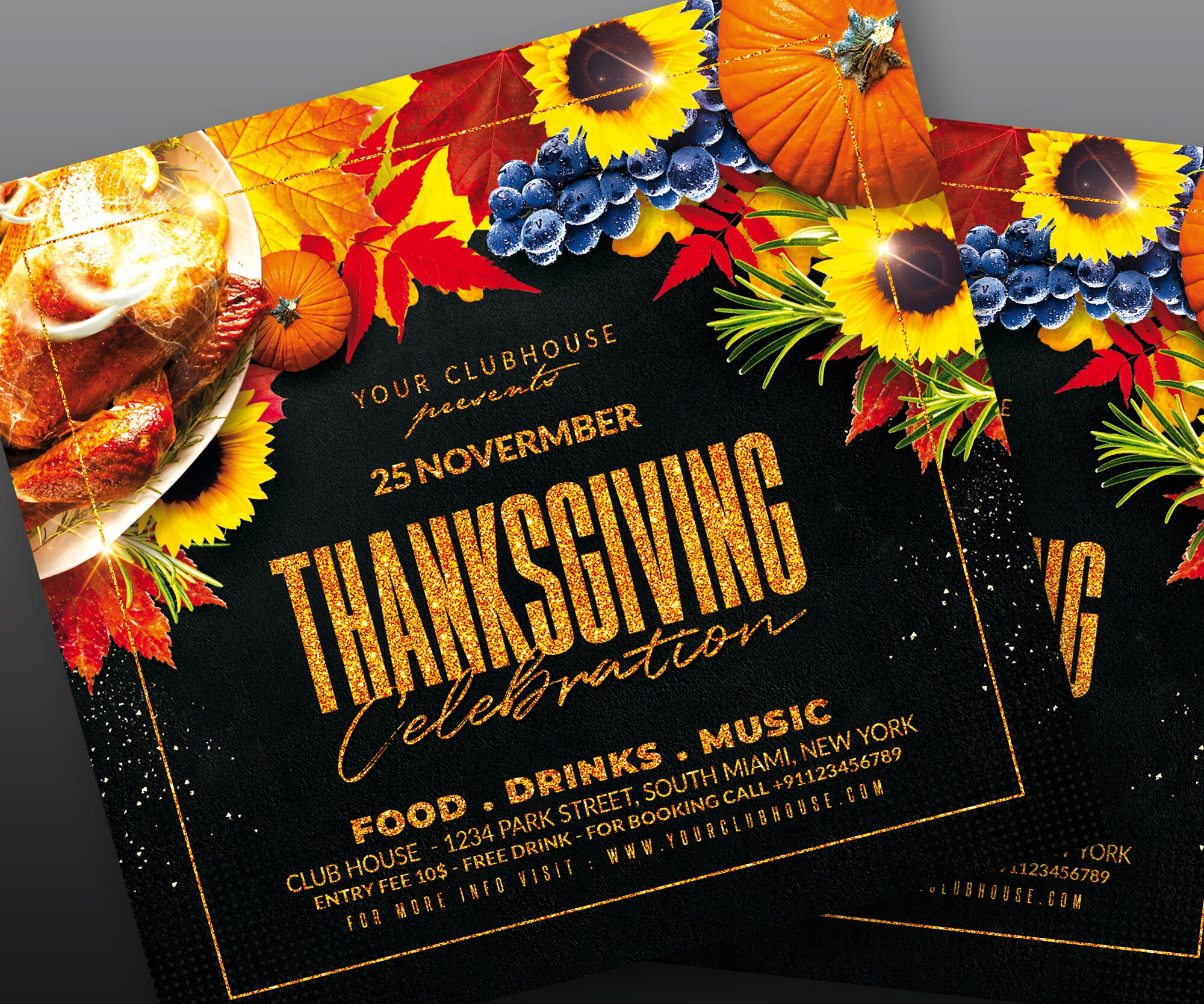 Thanksgiving Flyer Thanksgiving Party Invitation Template Autumn Fall ...