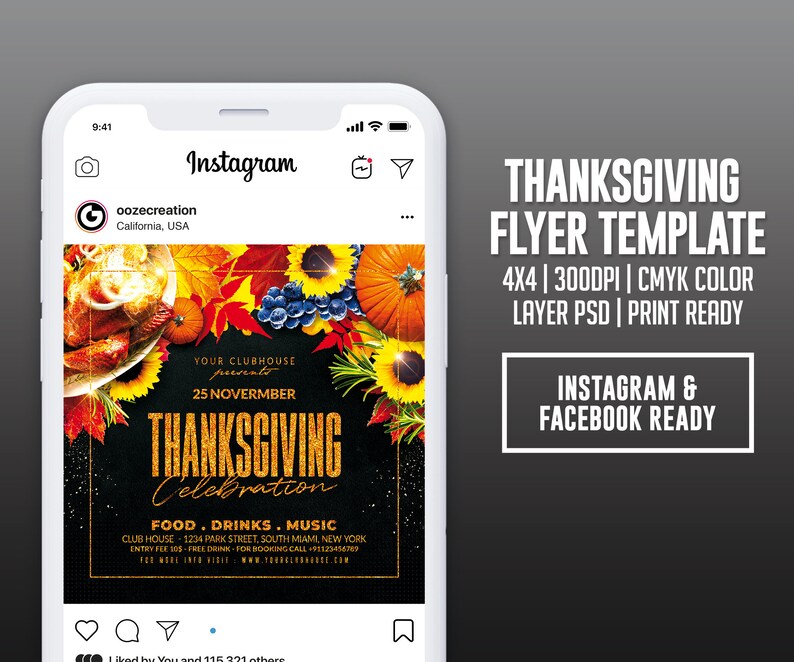 Thanksgiving Flyer Thanksgiving Party Invitation Template Autumn Fall ...