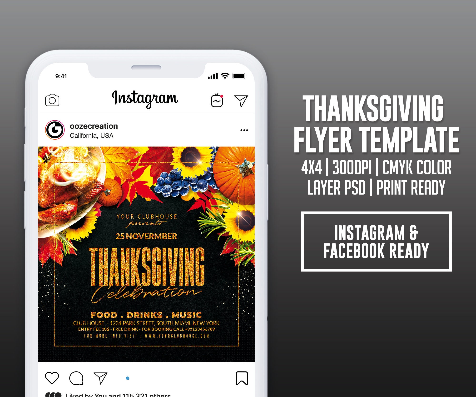Thanksgiving Flyer Thanksgiving Party Invitation Template Autumn Fall ...