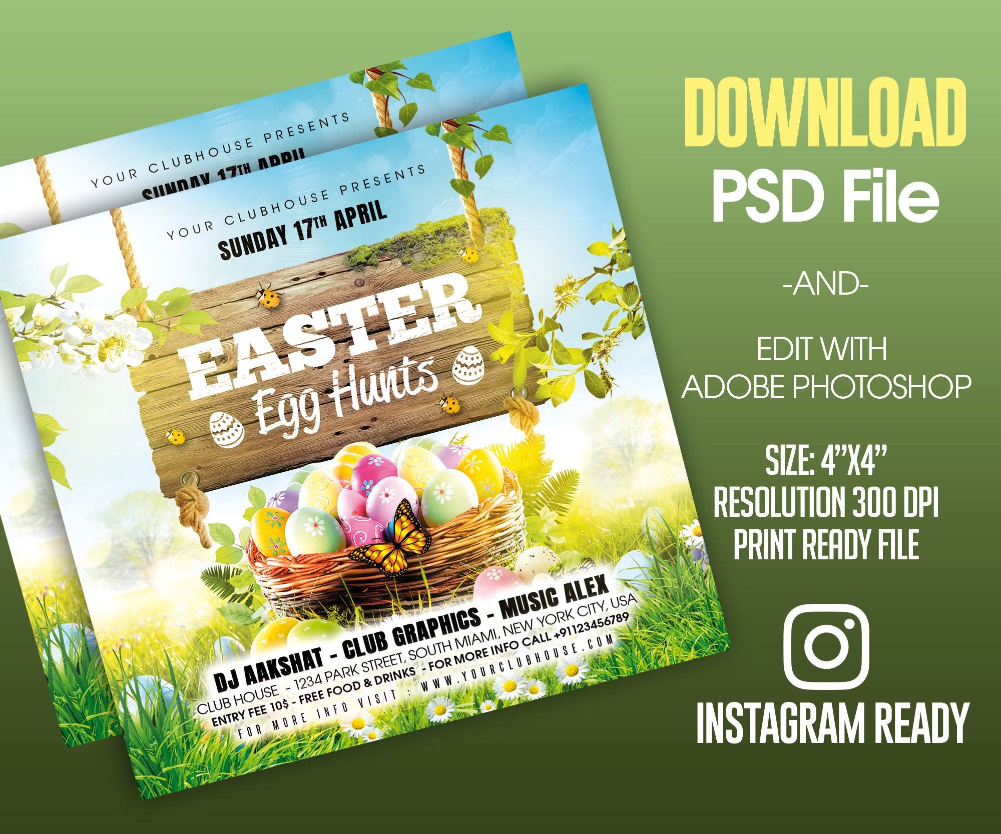 Easter Egg Hunt PSD Flyer Template Editable Adobe Photoshop File - Etsy