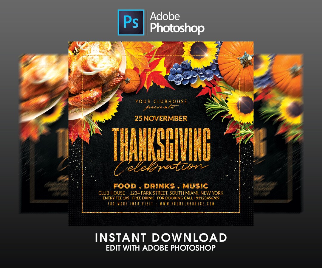 Thanksgiving Flyer Thanksgiving Party Invitation Template Autumn Fall ...