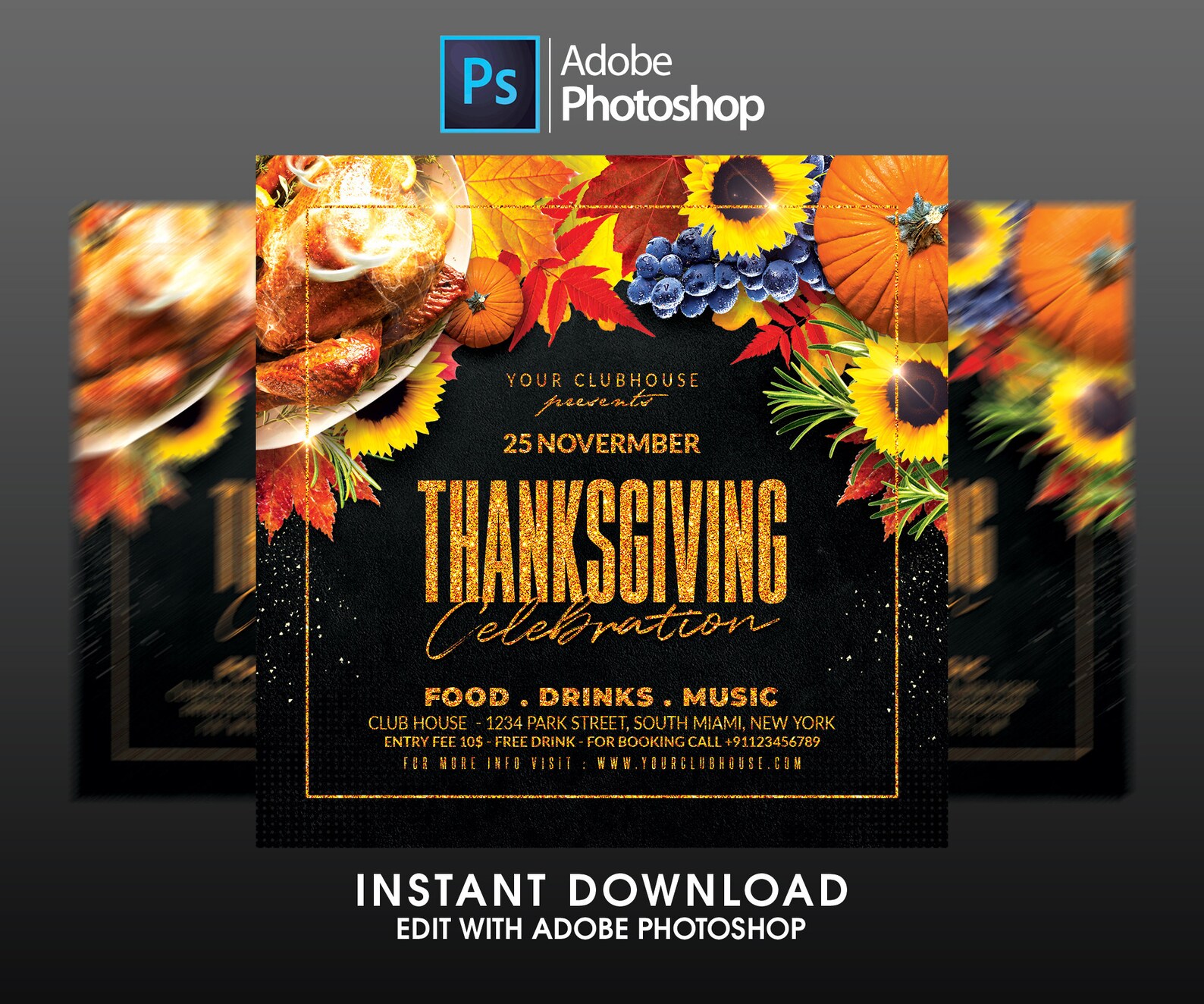 Thanksgiving Flyer Thanksgiving Party Invitation Template Autumn Fall ...
