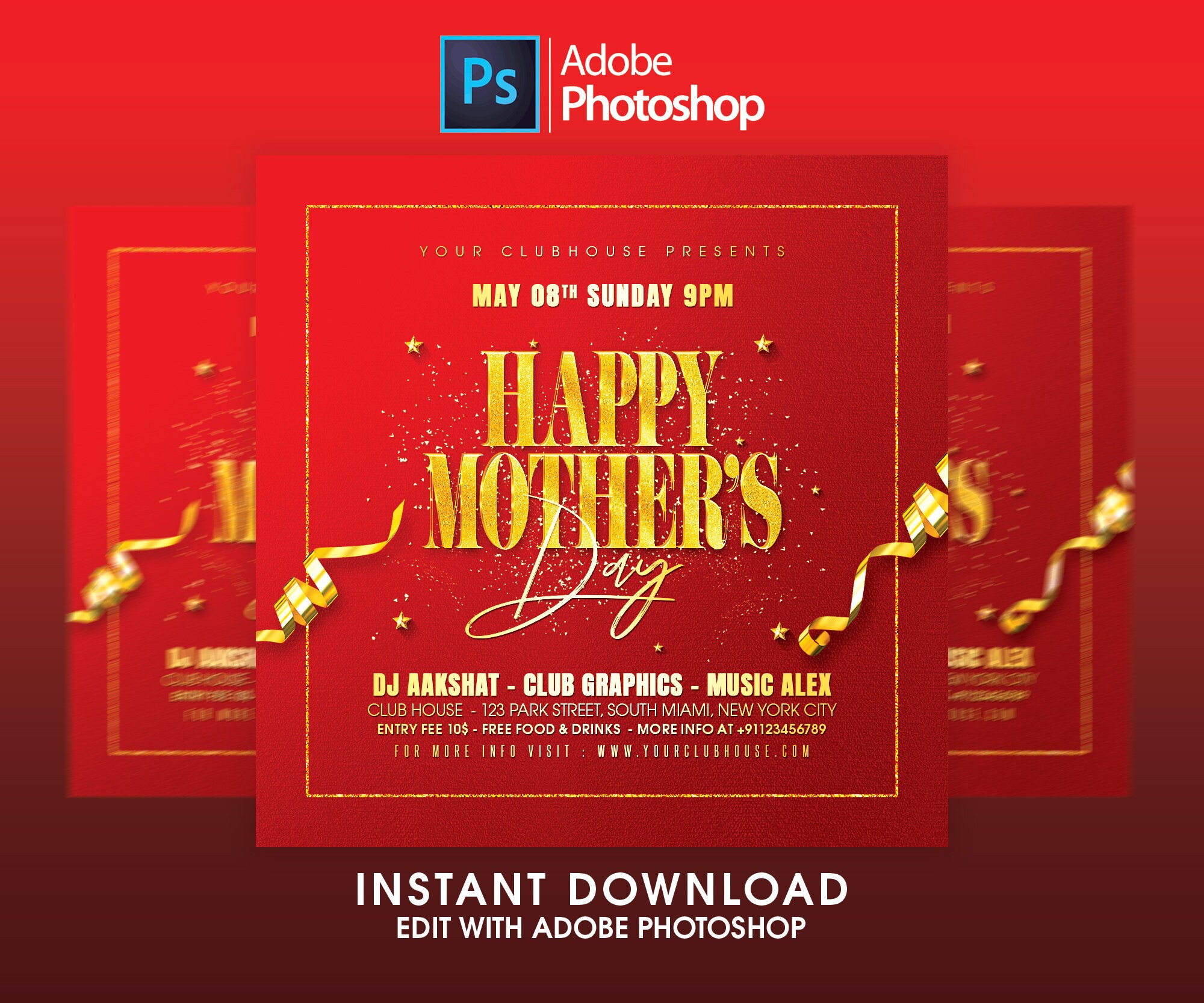 Mother's Day Flyer Mothers Day Party Invitation Template Happy Mother's ...