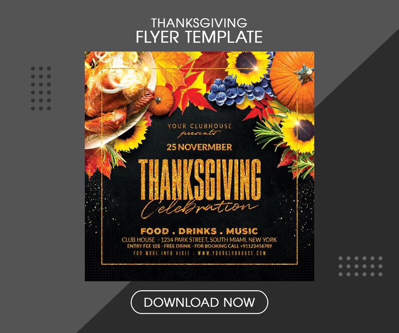 Thanksgiving Flyer Thanksgiving Party Invitation Template Autumn Fall ...