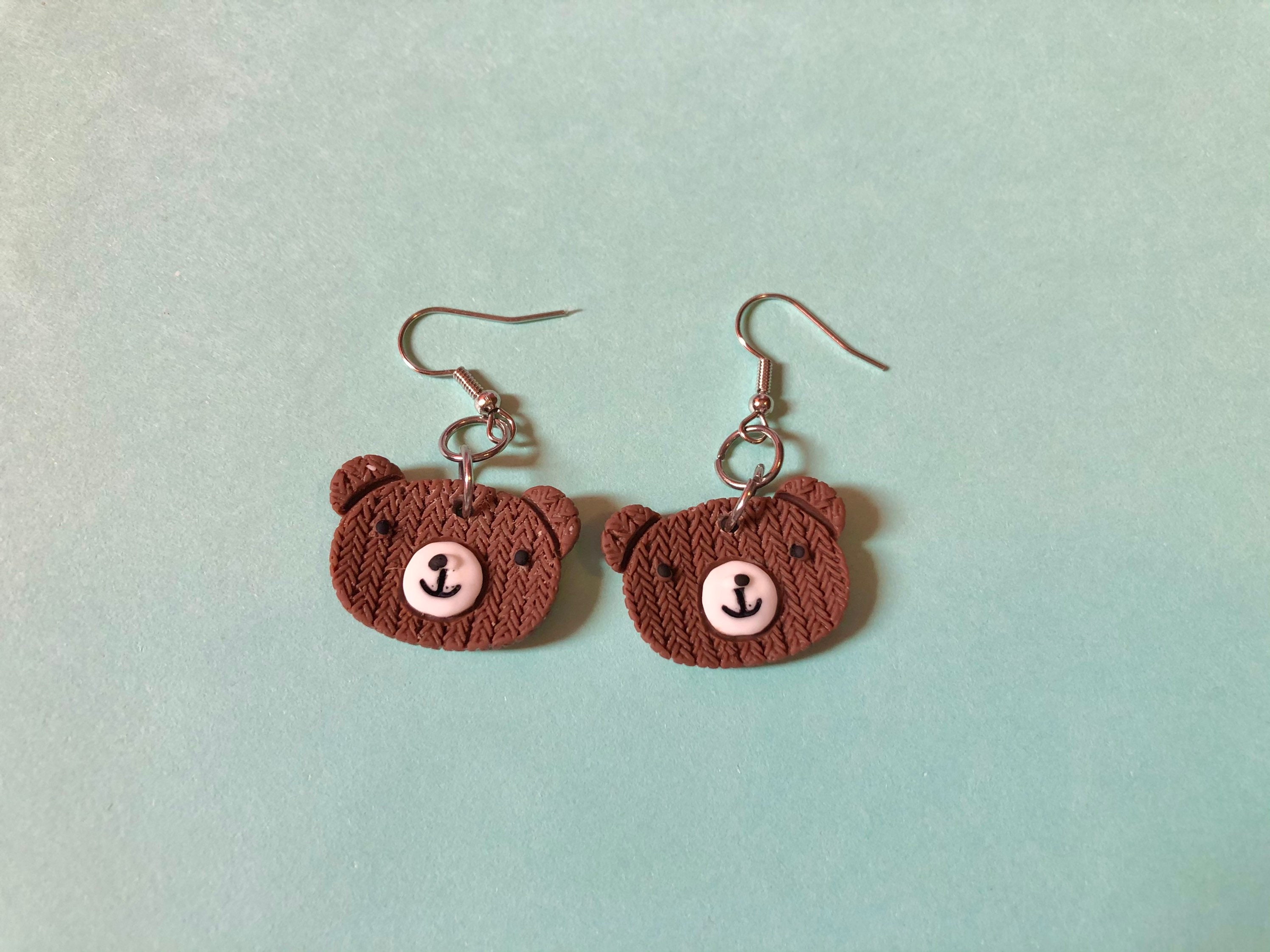 Teddy bear earrings / brown bear dangle earrings | Etsy