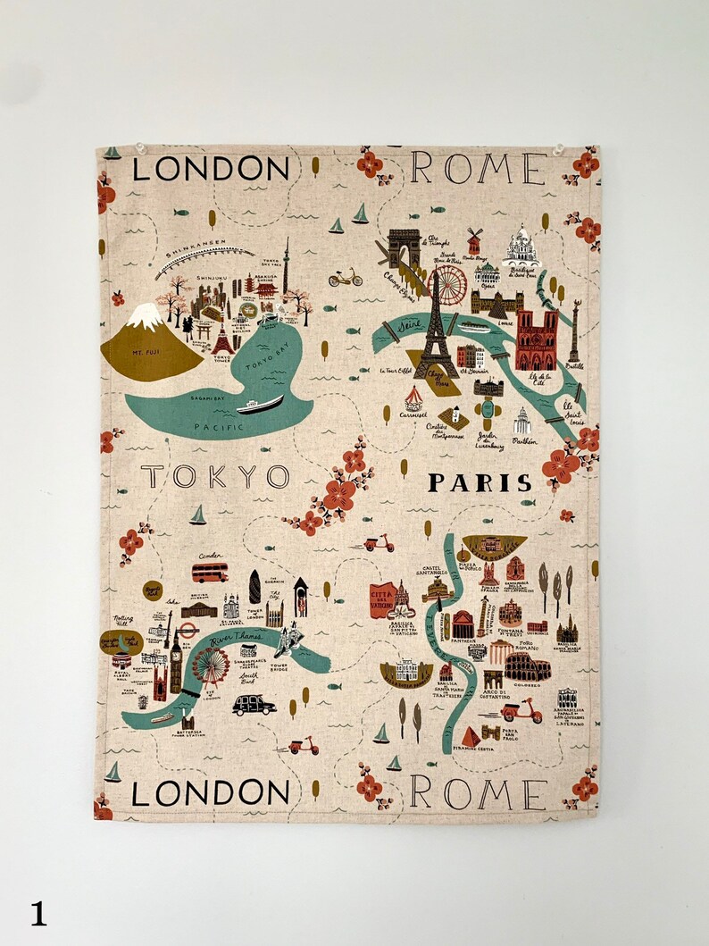Canvas Tea Towel City Maps Fabric | Etsy