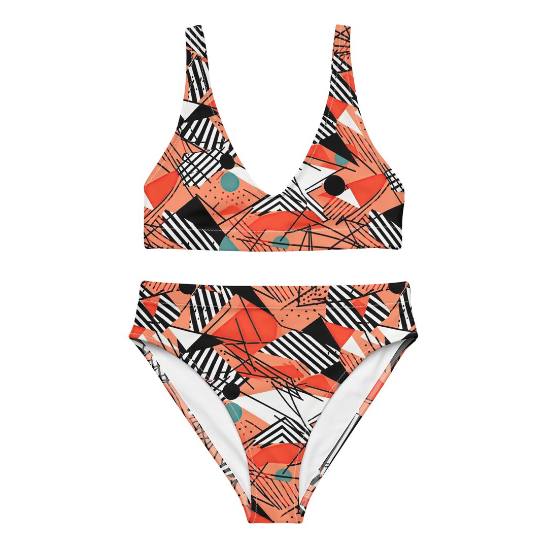 High-waisted Bikini Set Eco-friendly Women Swimwear Abstract Geometric ...