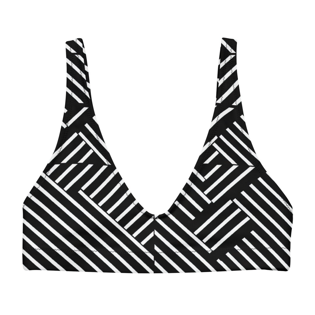 Printed Bikini Top for Women Padded Bralette Sporty Geometric Pattern ...