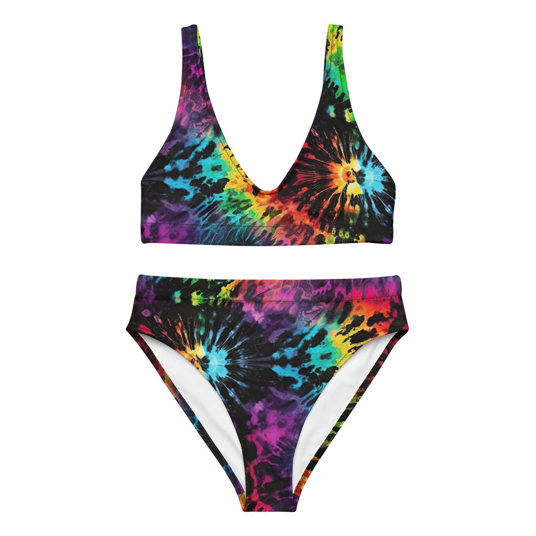 Bikini Set High-waisted Black Tie Dye Pattern Print Hot Vintage Bikinis ...