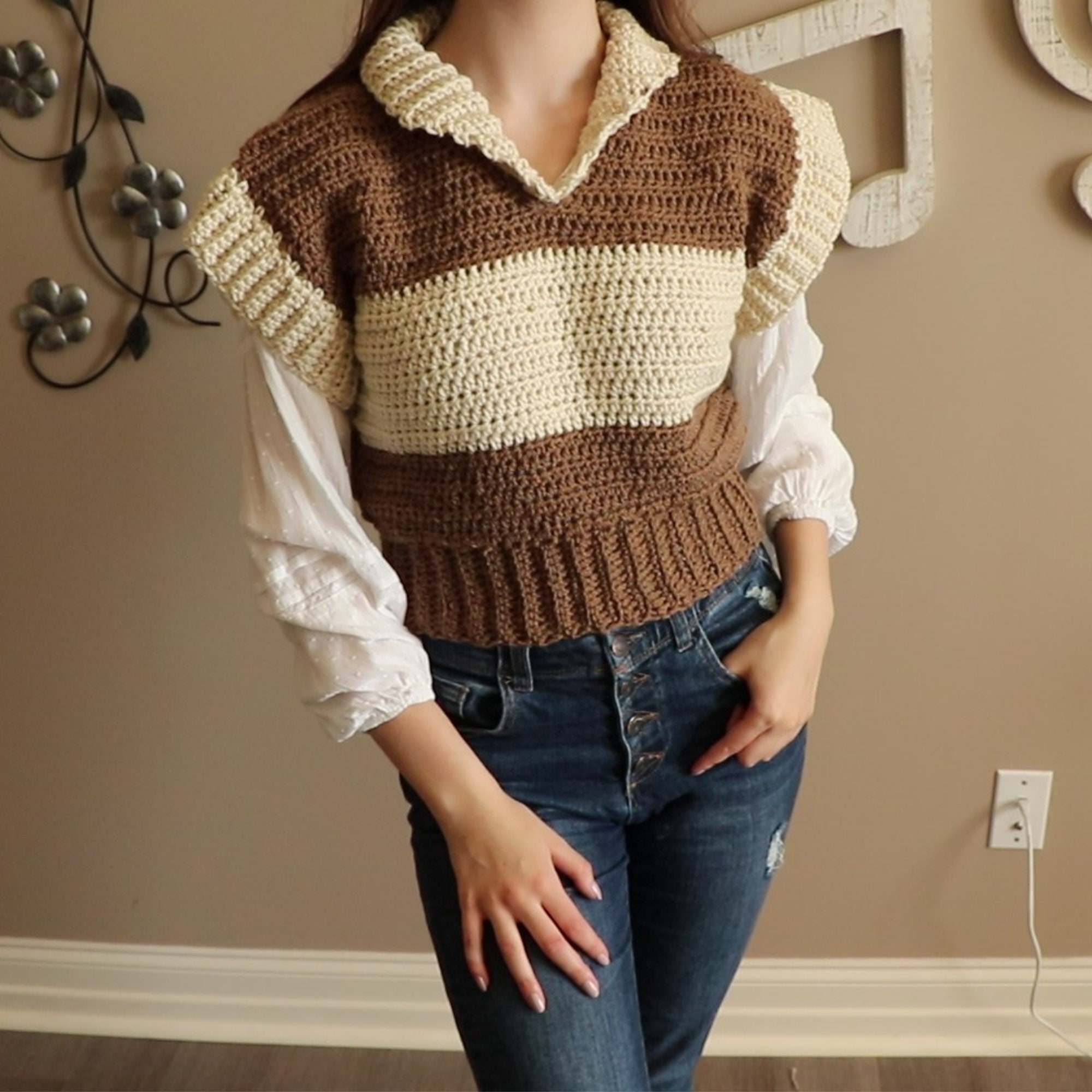 CROCHET PATTERN // Striped Collar Sweater Vest // Instant PDF | Etsy