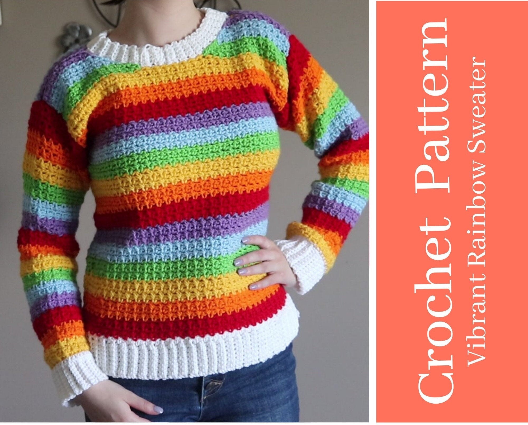 CROCHET PATTERN // Vibrant Rainbow Sweater Video & Pictures | Etsy