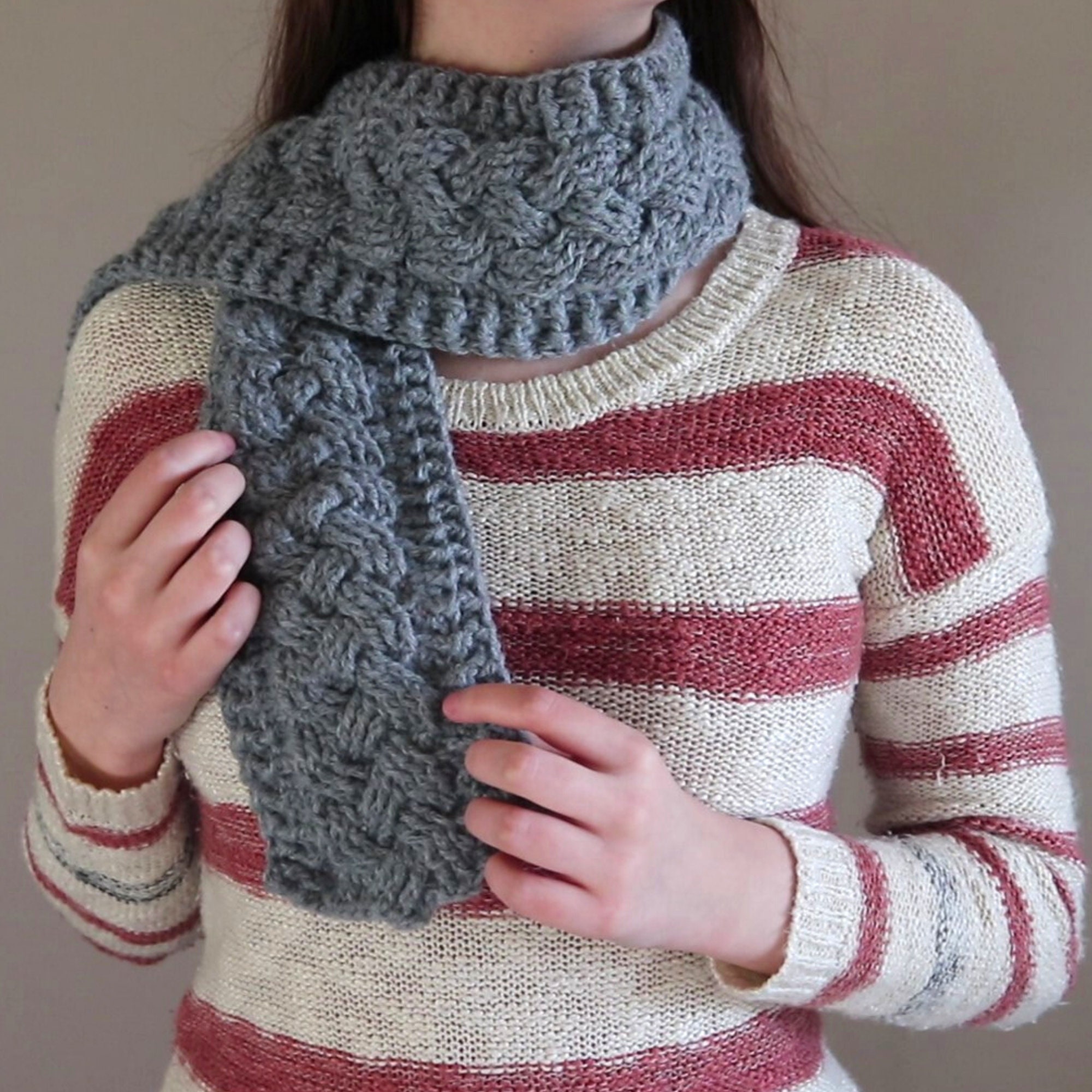 Crochet Cable Stitch Holiday Scarf Pattern With Pictures | Digital ...