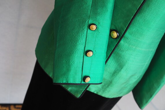 Raw Silk 1980s Emerald Green Evening Jacket - Gem