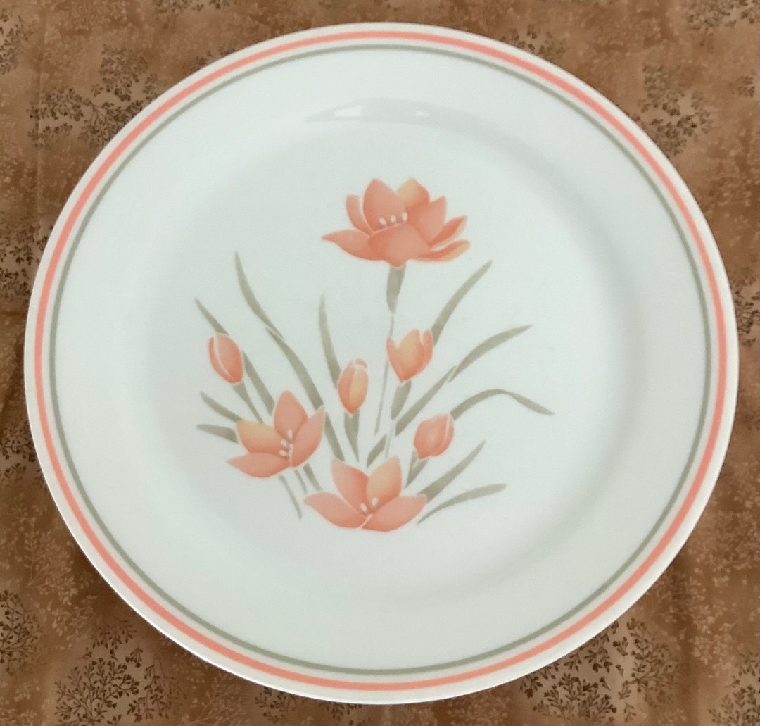 Corelle Peach Floral Dinner Plates by Corning Vintage/retro Dinnerware ...