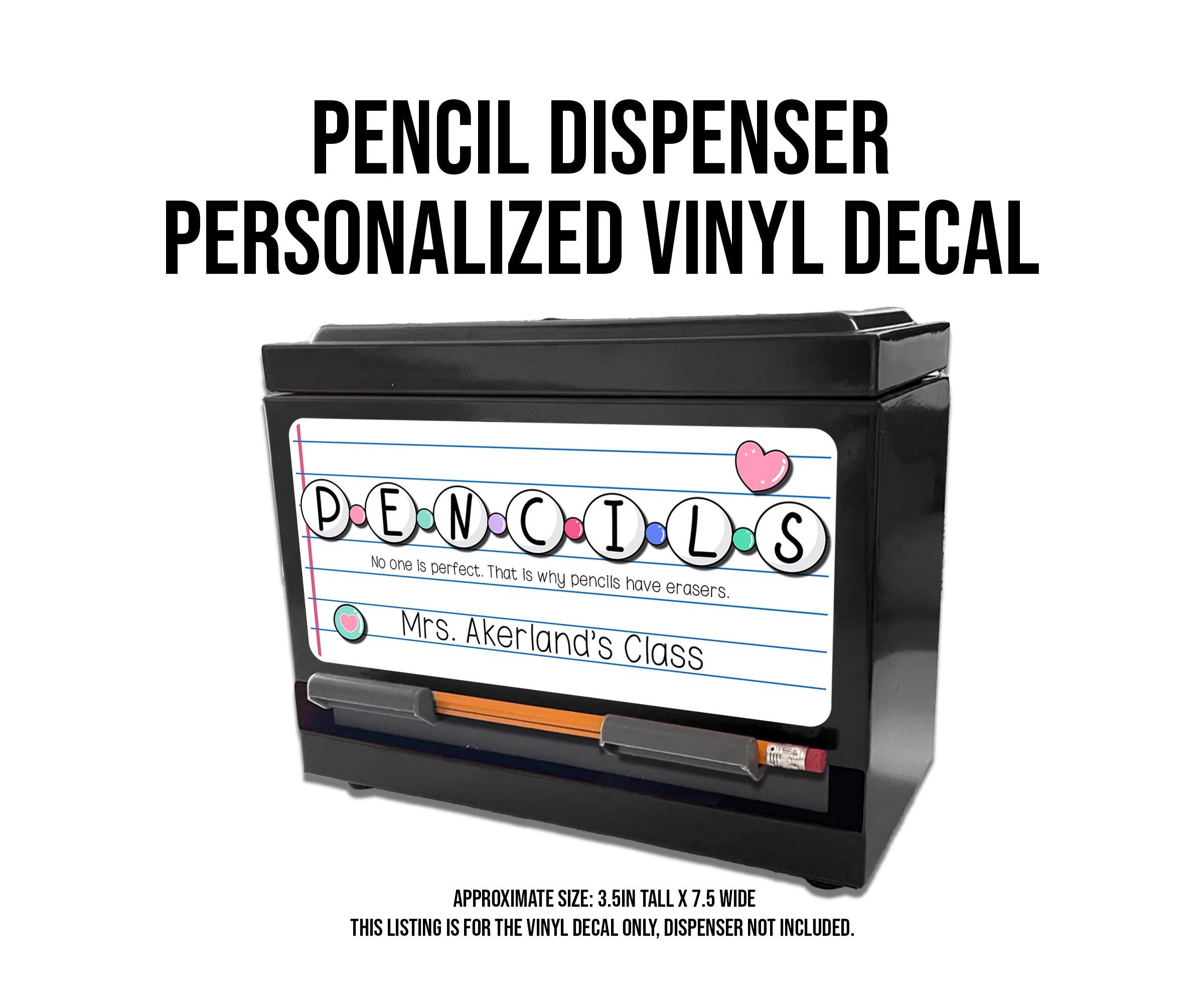 Pencil Dispenser Vinyl Decal Personalized With a Name Waterproof Vinyl ...